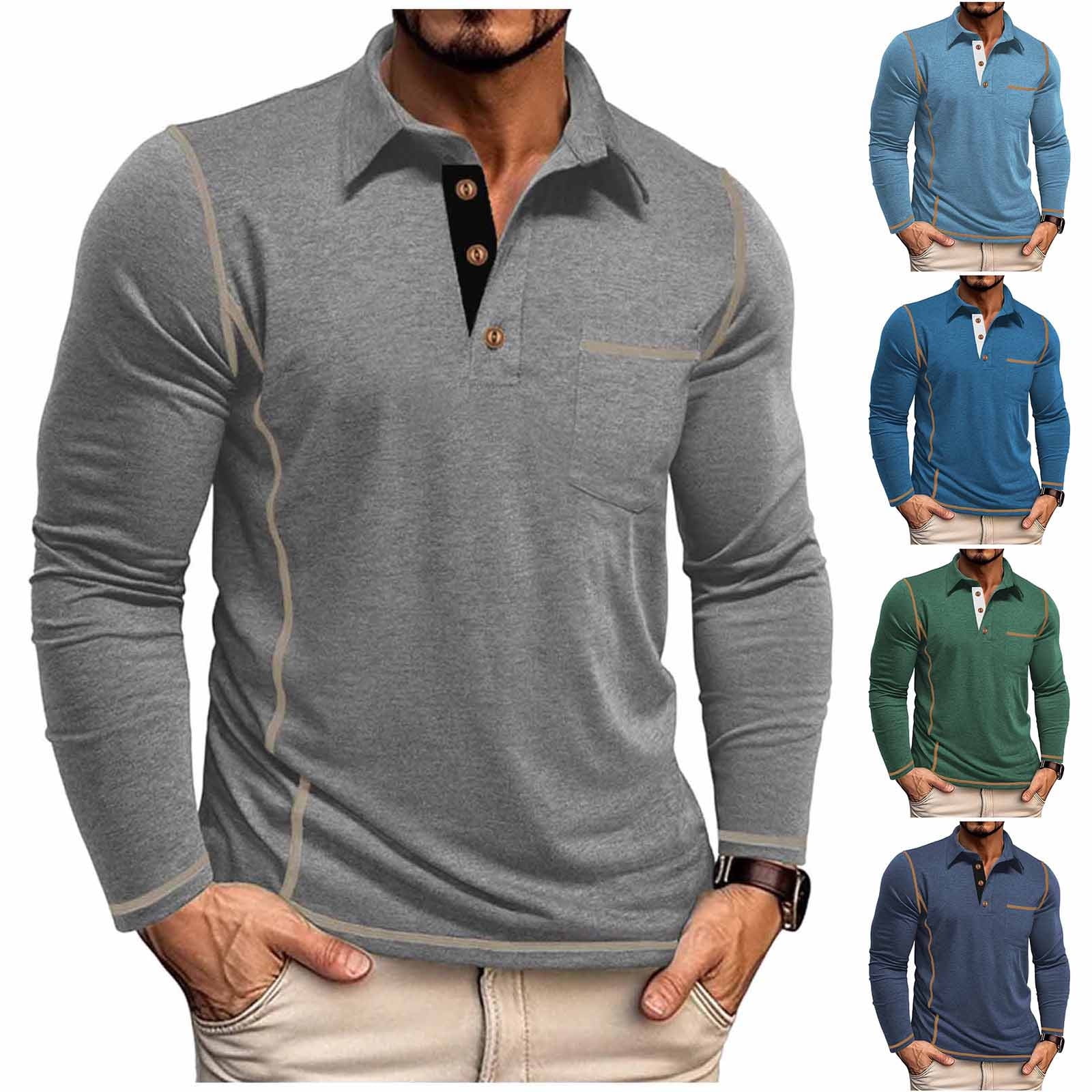 BiZtdJrK Mens Fall Winter Polos Shirts Long Sleeve Flip Collar Tops ...