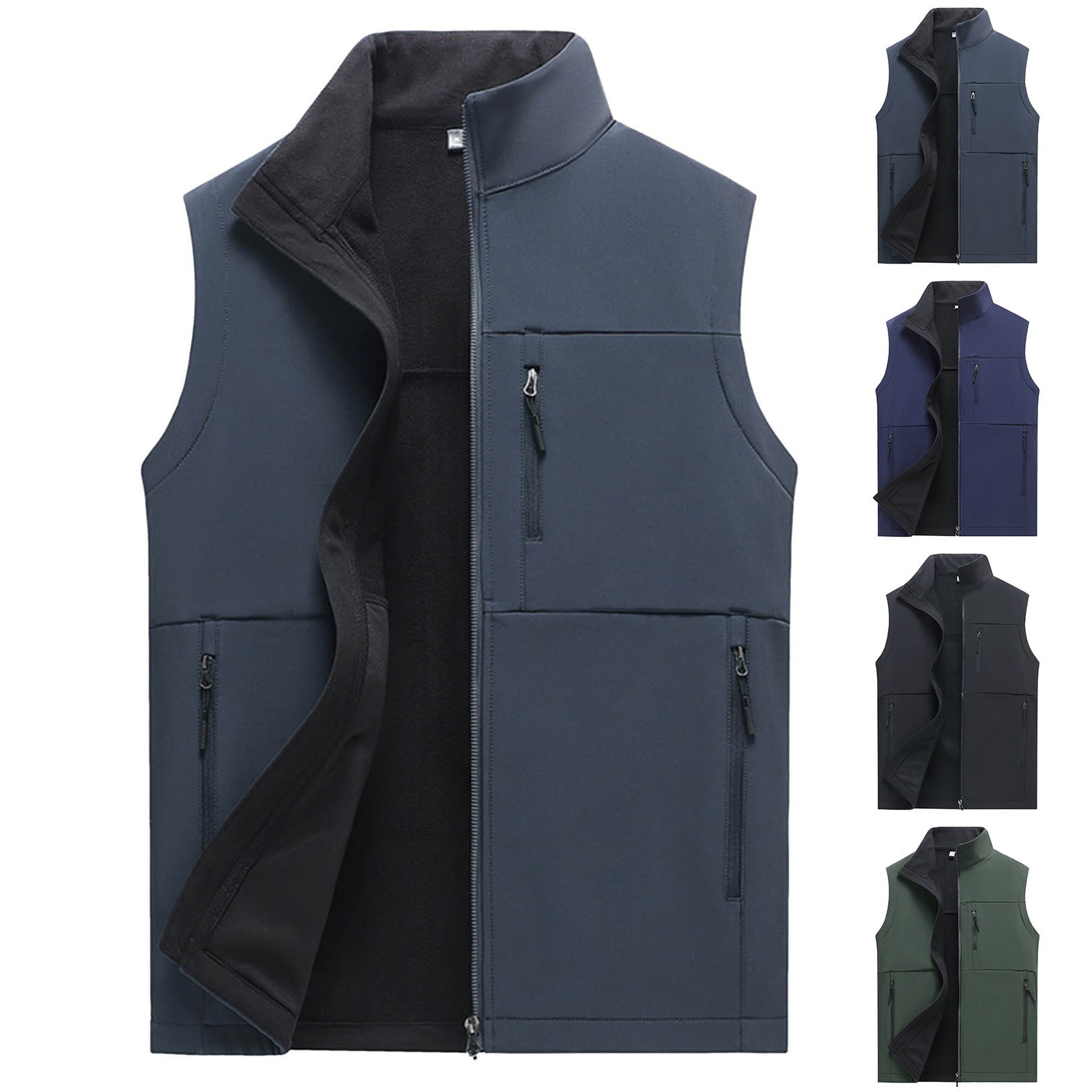 BiZtdJrK Mens Fleece Lined Outdoor Vest Big and Tall Zip Up Sleeveless ...