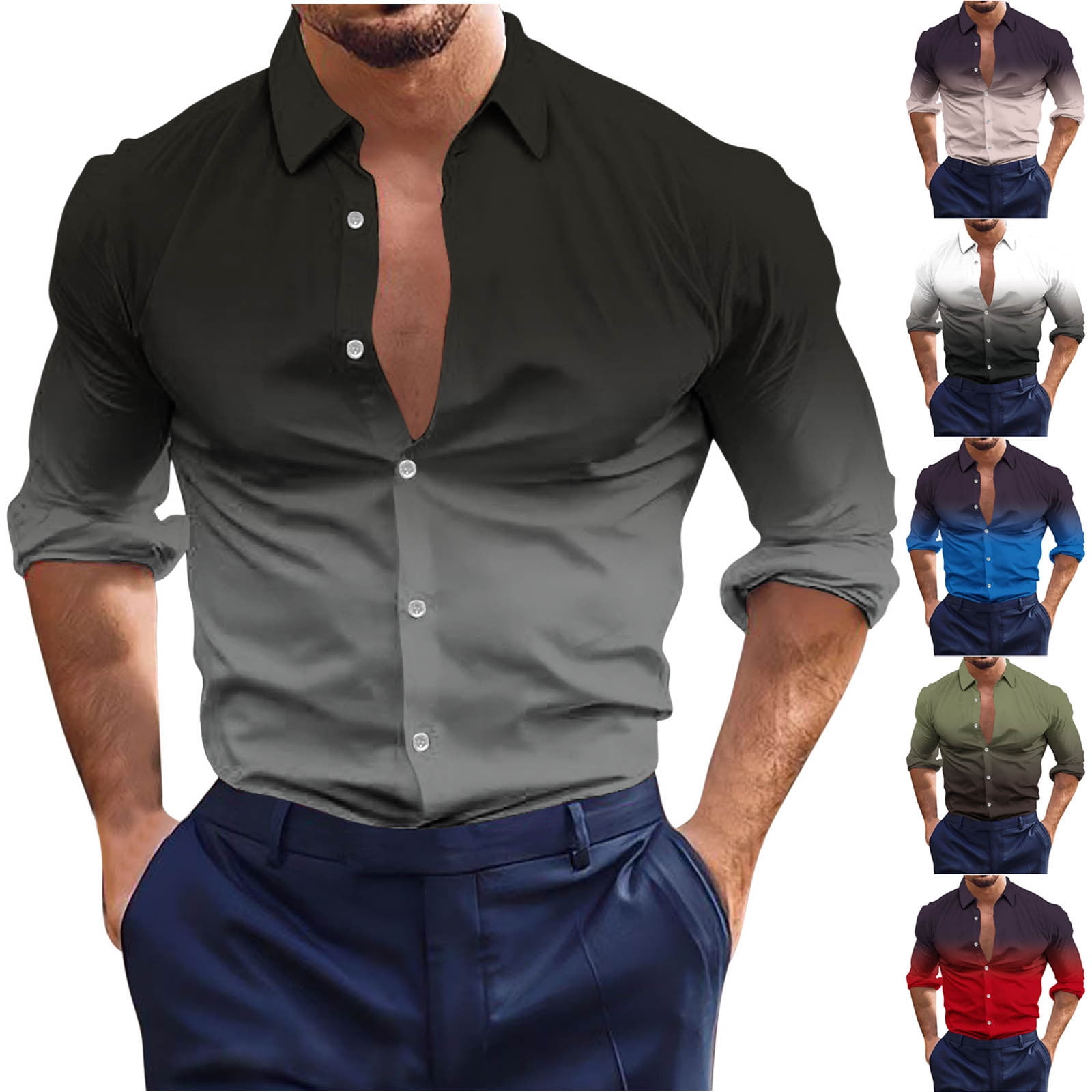 BiZtdJrK Mens Gradient Color Shirt Long Sleeve Button Down Shirts Big ...
