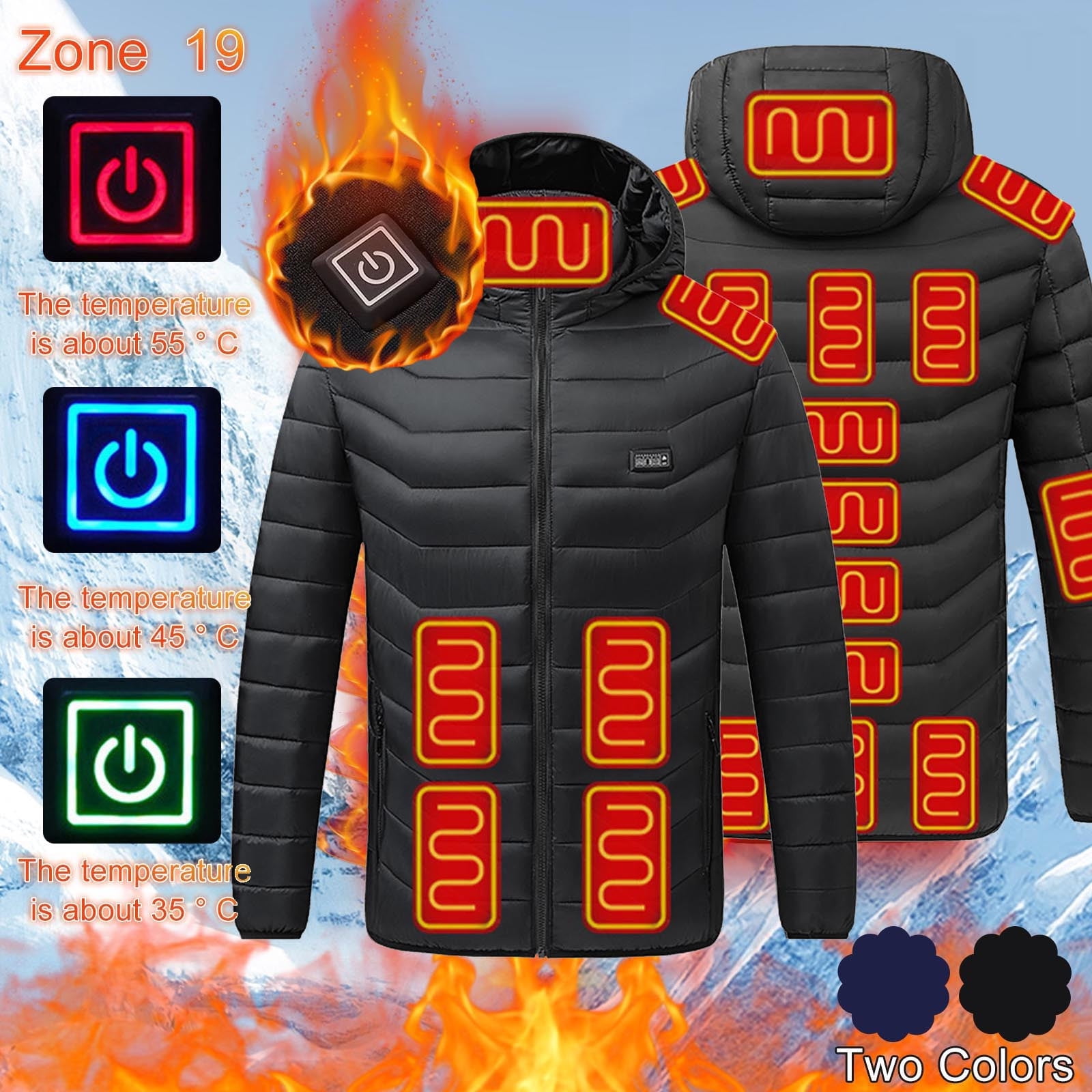 BiZtdJrK Mens Heated Jacket Hooded Down Coat Windproof Puffer Jackets ...