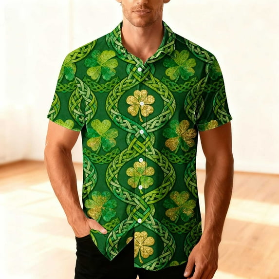 BiZtdJrK Mens Holiday Shirts Four Leaf Clover Graphic St. Patrick's Day ...