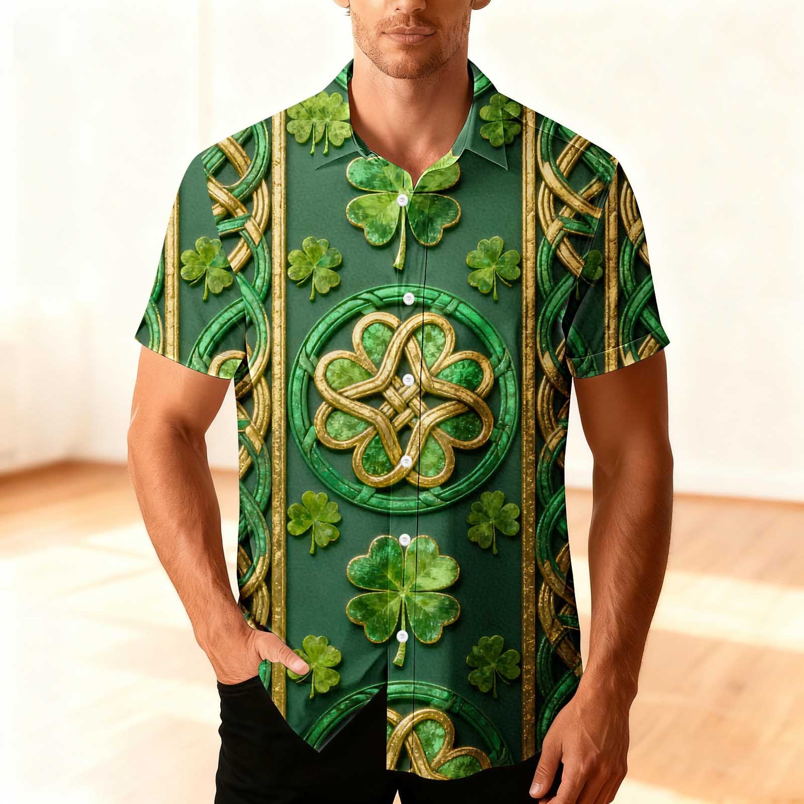 BiZtdJrK Mens Holiday Shirts Four Leaf Clover Graphic St. Patrick's Day ...