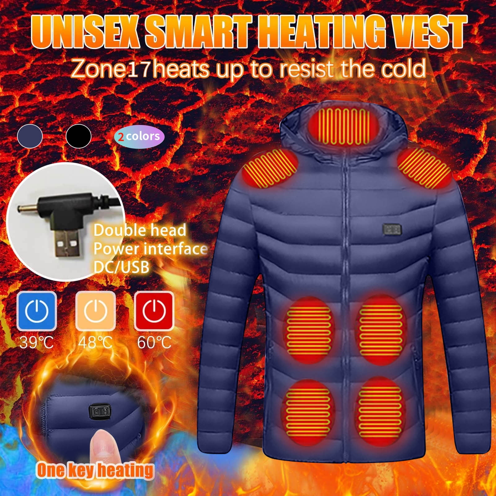 BiZtdJrK Mens Hooded Heated Jacket USB Electric Heating Coat Puffer ...