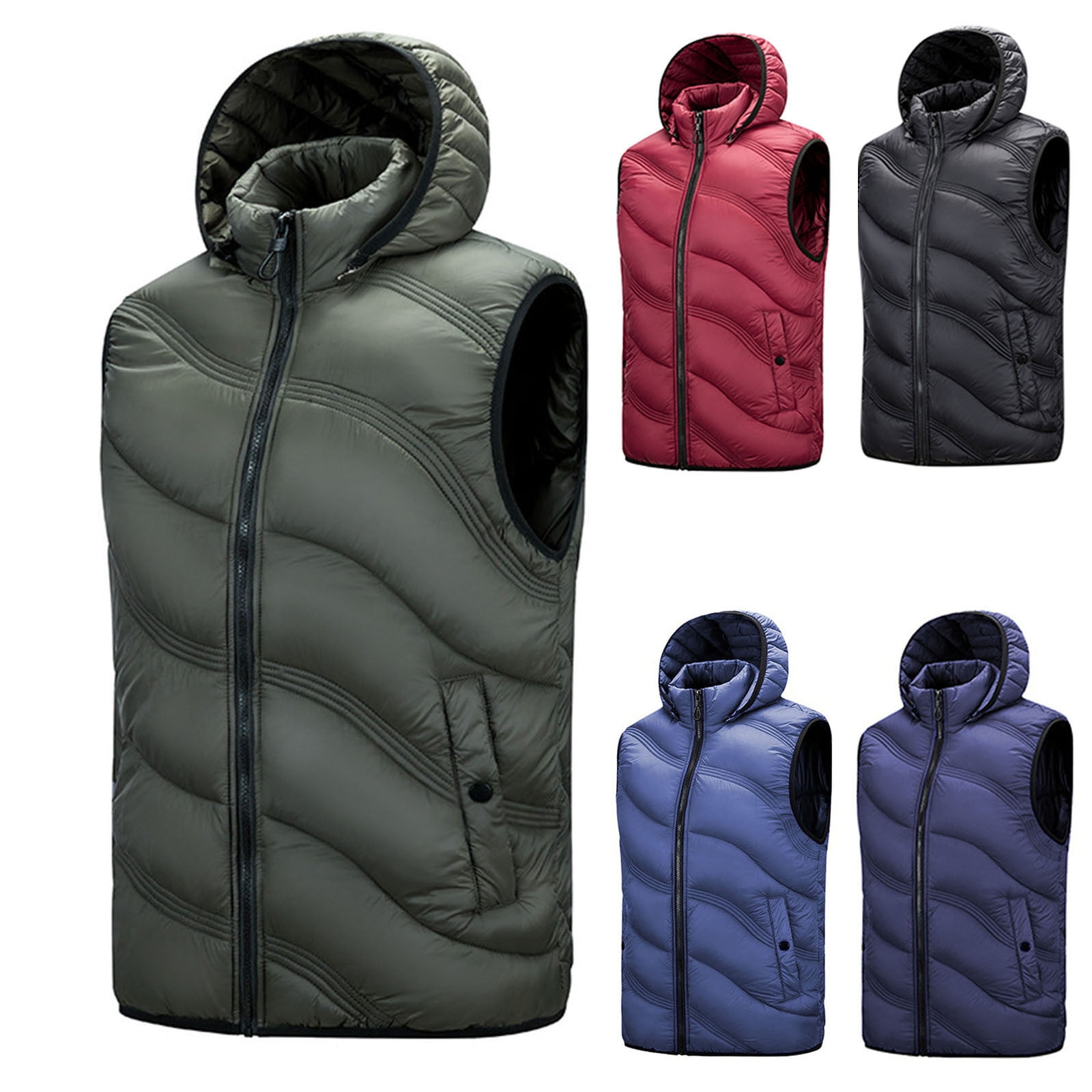 BiZtdJrK Mens Hooded Puffer Vest Lightweight Sleeveless Zip Up Jacket ...