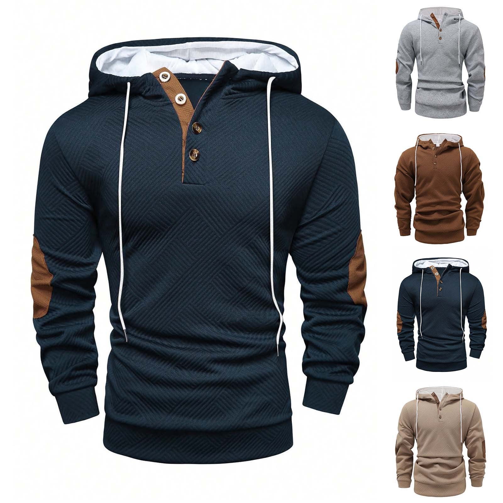 BiZtdJrK Mens Hoodies Quarter Button Up Pullover Long Sleeve Hooded ...