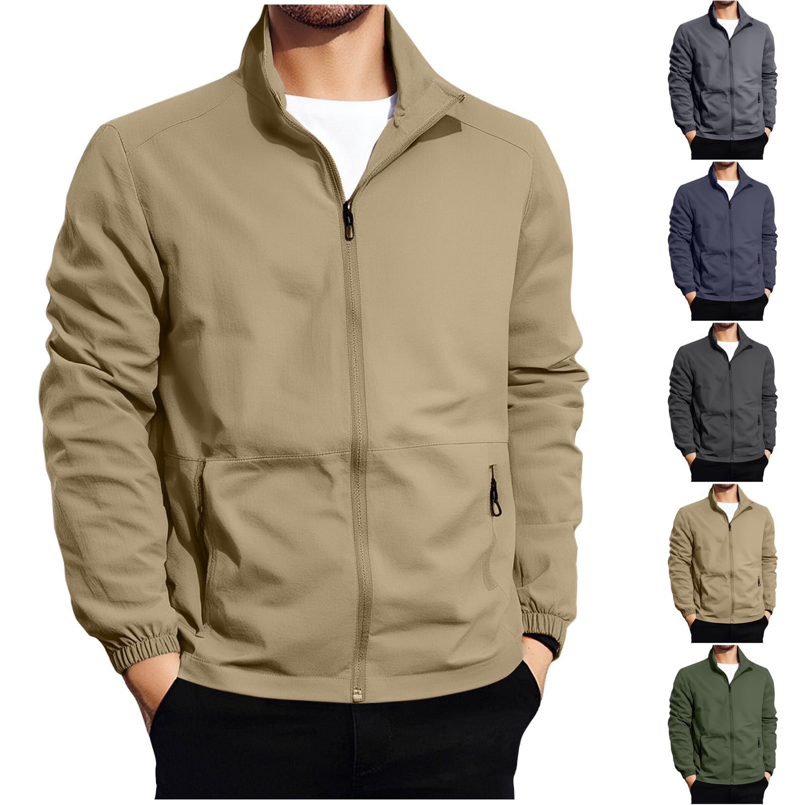 BiZtdJrK Mens Lightweight Long Sleeve Jackets Fall Zip Stand up Collar ...