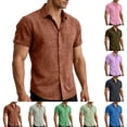 BiZtdJrK Mens Linen Short Sleeve Shirt Casual Button Down Lapel Summer ...
