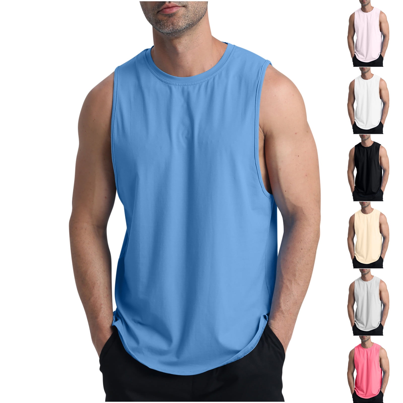 BiZtdJrK Mens Loose Fit Cotton Tank Tops Sleeveless Workout Tee Shirts ...