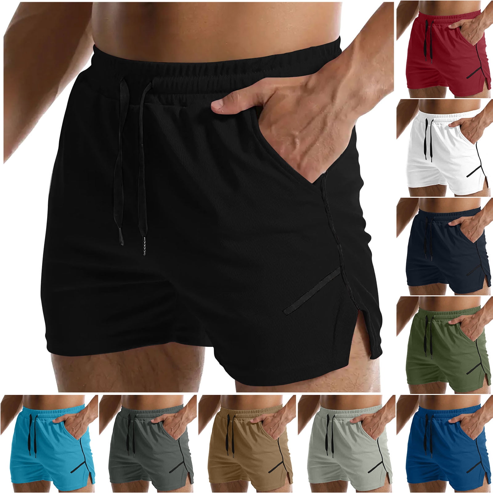 BiZtdJrK Mens Mesh Athletic Shorts Side Split Drawstring Running Shorts ...