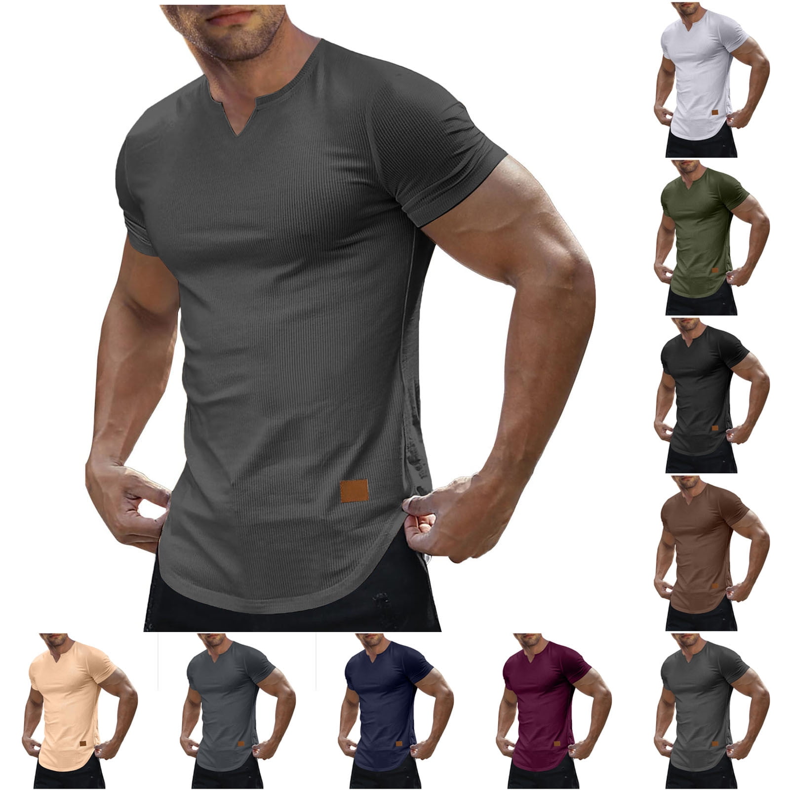 Biztdjrk Mens Muscle Slim T Shirt Short Sleeve Solid V Neck Longline