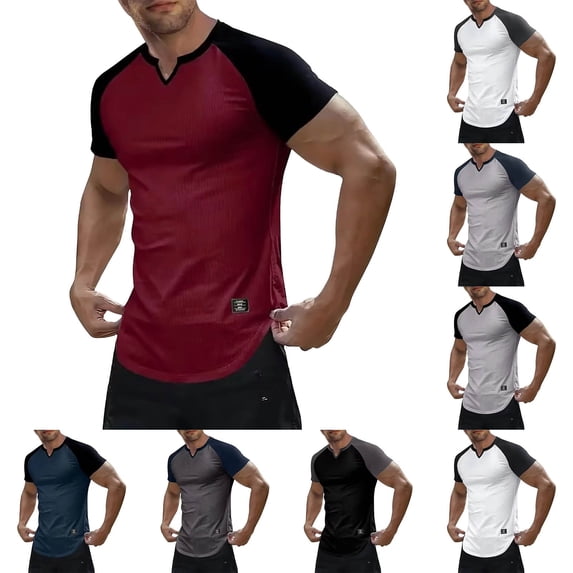 BiZtdJrK Mens Muscle Slim T Shirts Ribbed Knit V Neck Longline Henley ...