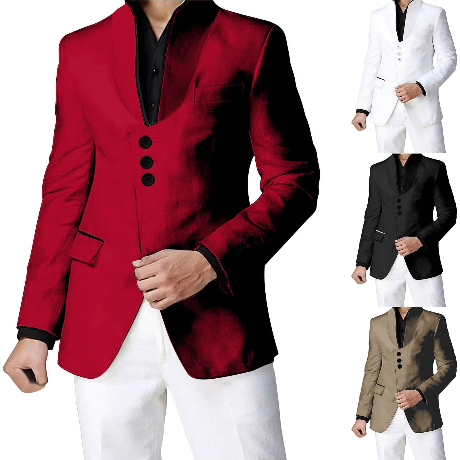 BiZtdJrK Mens Prom Blazer Jackets Stand Collar Single Breasted Casual ...