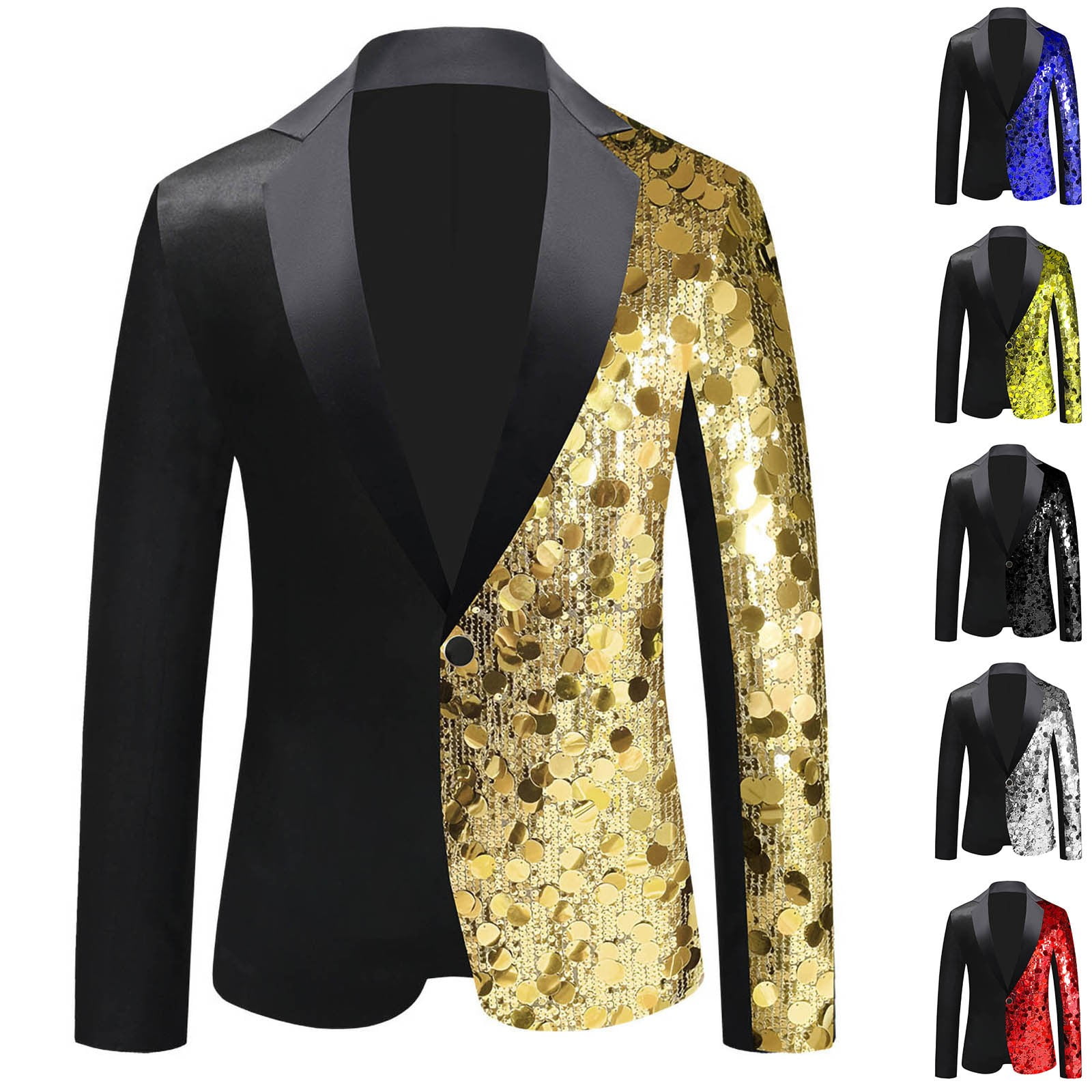BiZtdJrK Mens Prom Party Blazer Jacket Shiny Sequin Color Block One ...