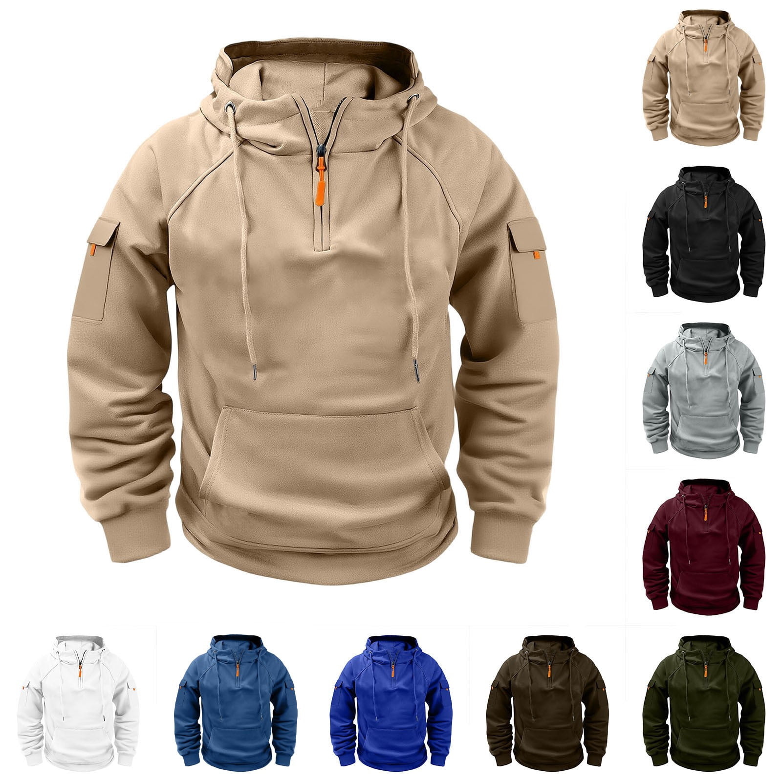 BiZtdJrK Mens Quarter Zip Pullover Tactical Cargo Sweatshirts with Hood ...