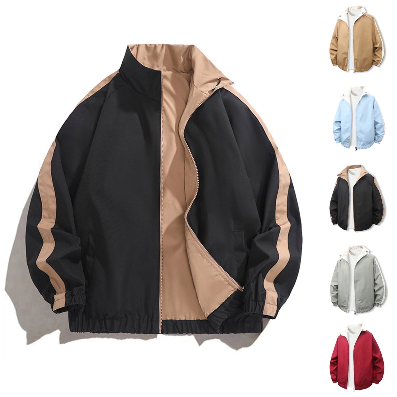 BiZtdJrK Mens Reversible Athletic Jacket Stand Collar Zip Up Jackets ...