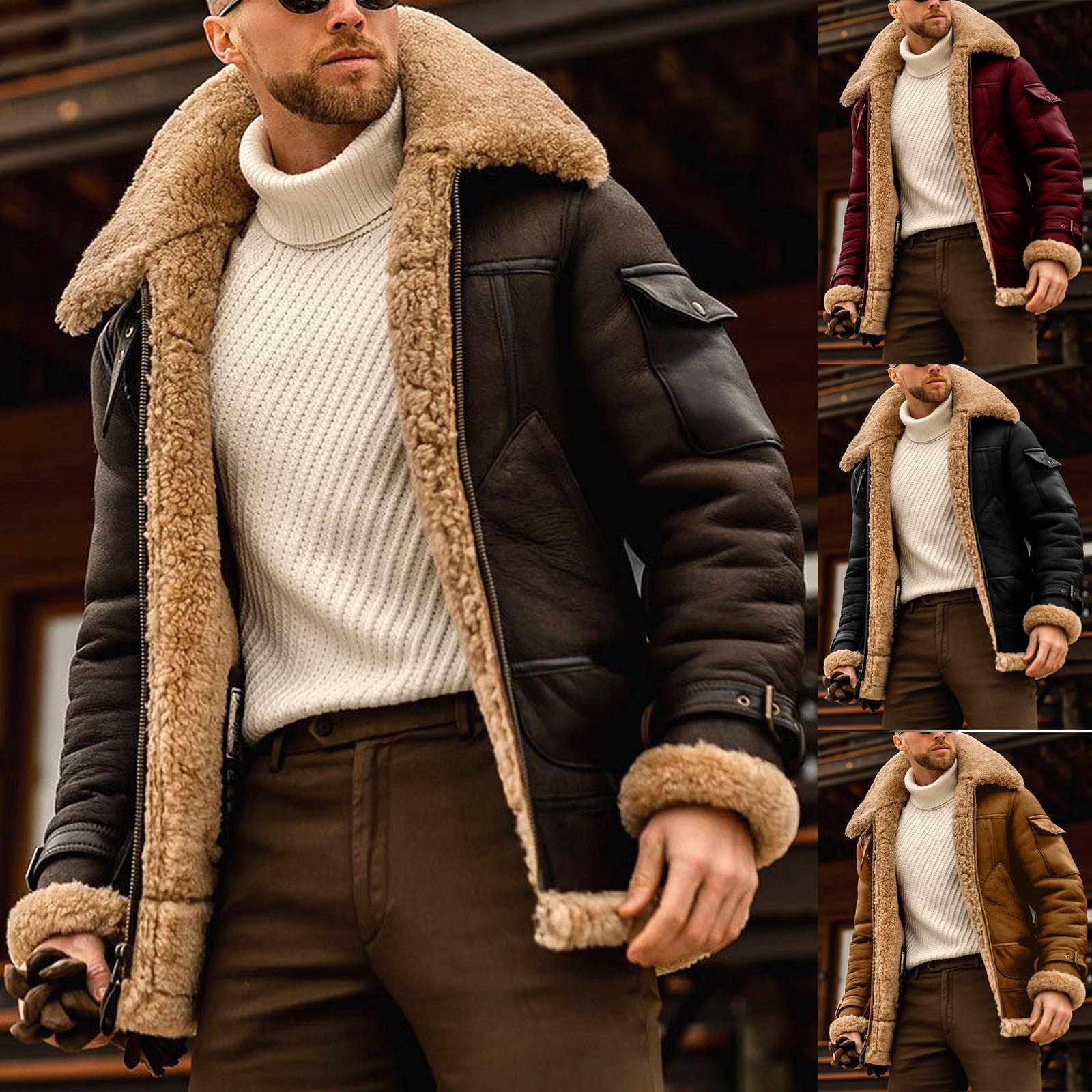 BiZtdJrK Mens Sherpa Lined Trucker Jackets Long Sleeve Zip Up Jacket ...