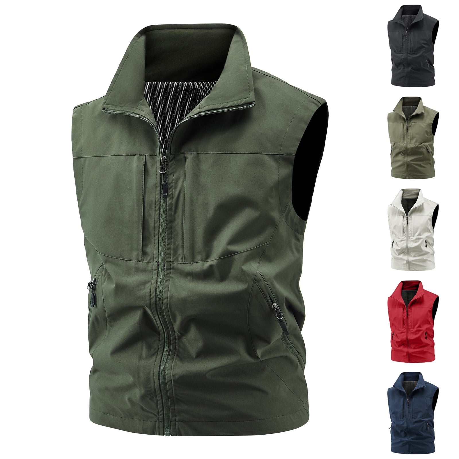 BiZtdJrK Mens Slim Fit Outdoor Vest Full Zip Stand Collar Sleeveless ...