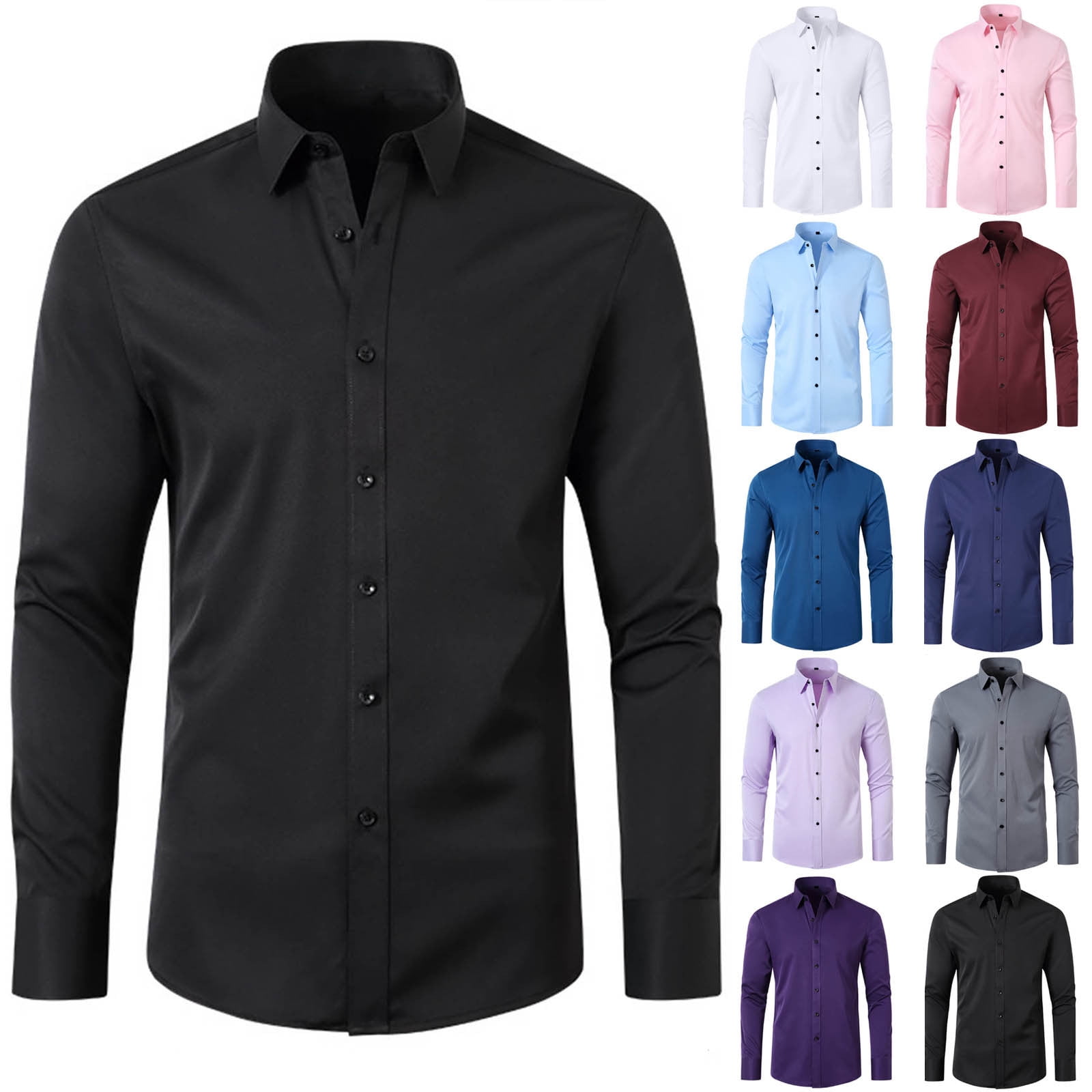 BiZtdJrK Mens Solid Oxford Shirt Wrinkle Free Long Sleeve Dress Shirts ...