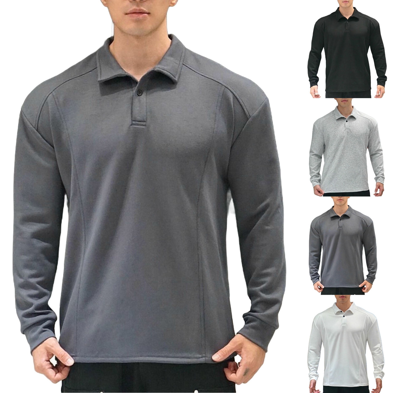 BiZtdJrK Mens Spring Fall Polos Shirt Solid Casual Button Collar Long ...