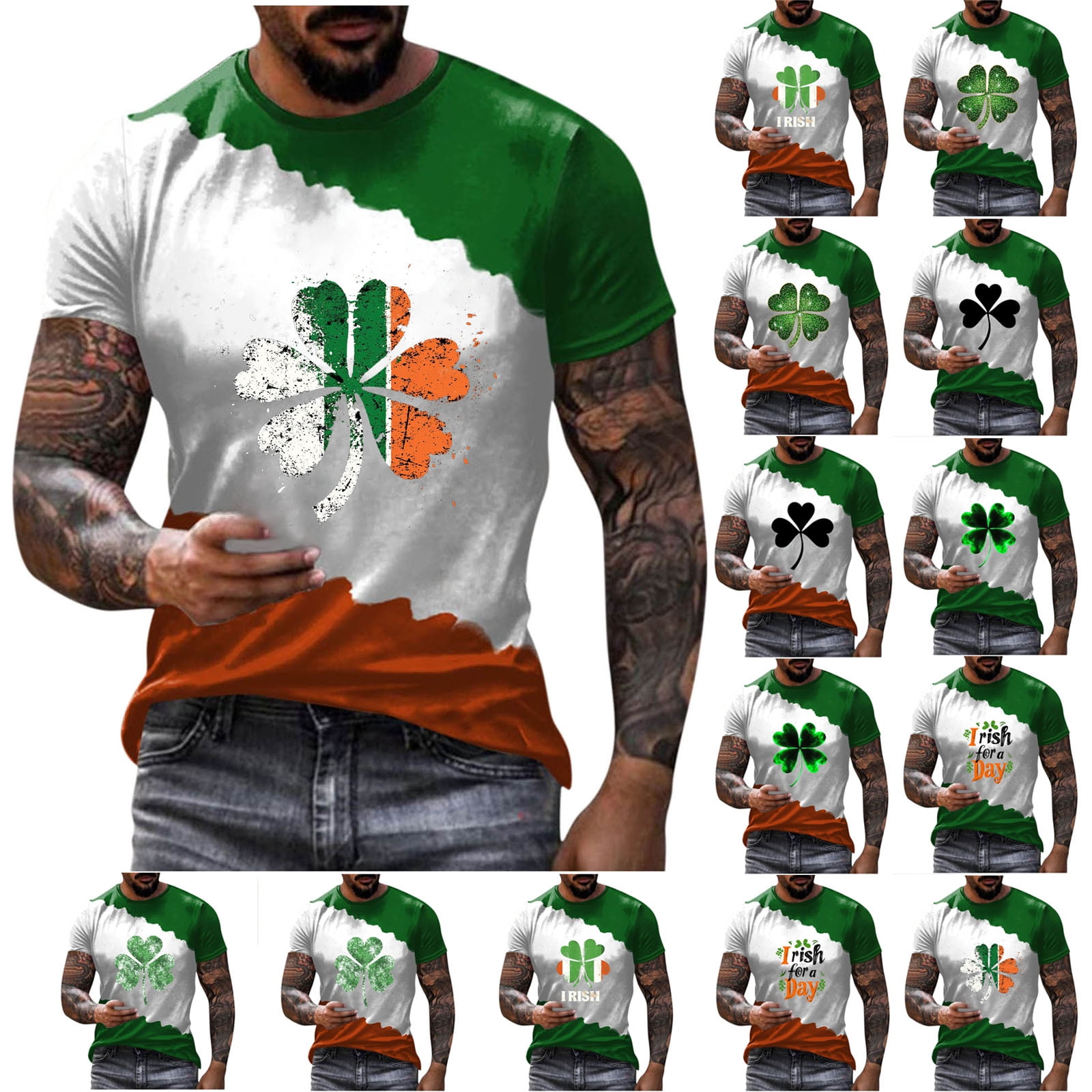 BiZtdJrK Mens St Patricks Day T-shirt Lucky Irish Shamrock Graphic Tees ...