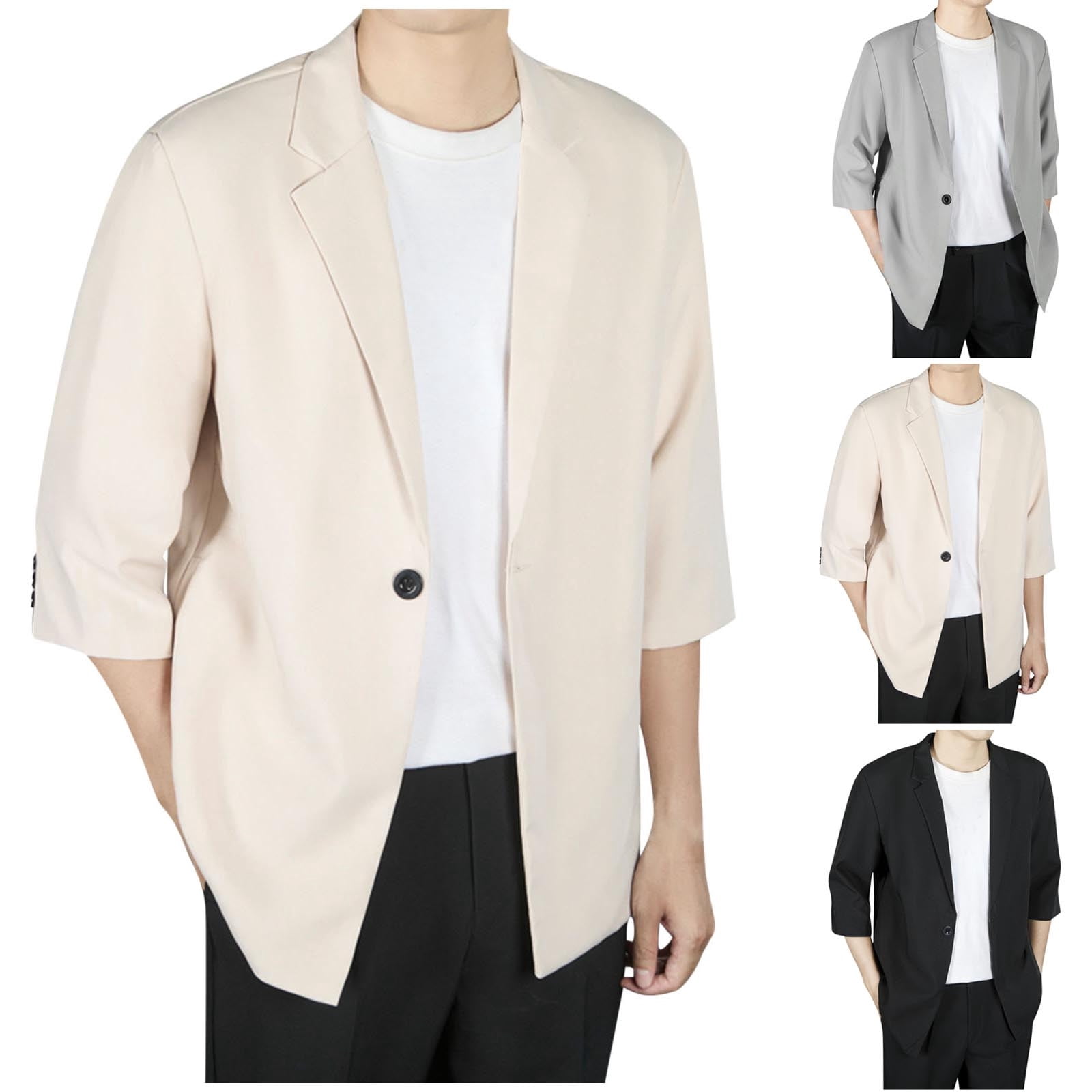 BiZtdJrK Mens Summer Fall Sport Coat 3/4 Sleeve One Button Lapel Collar ...