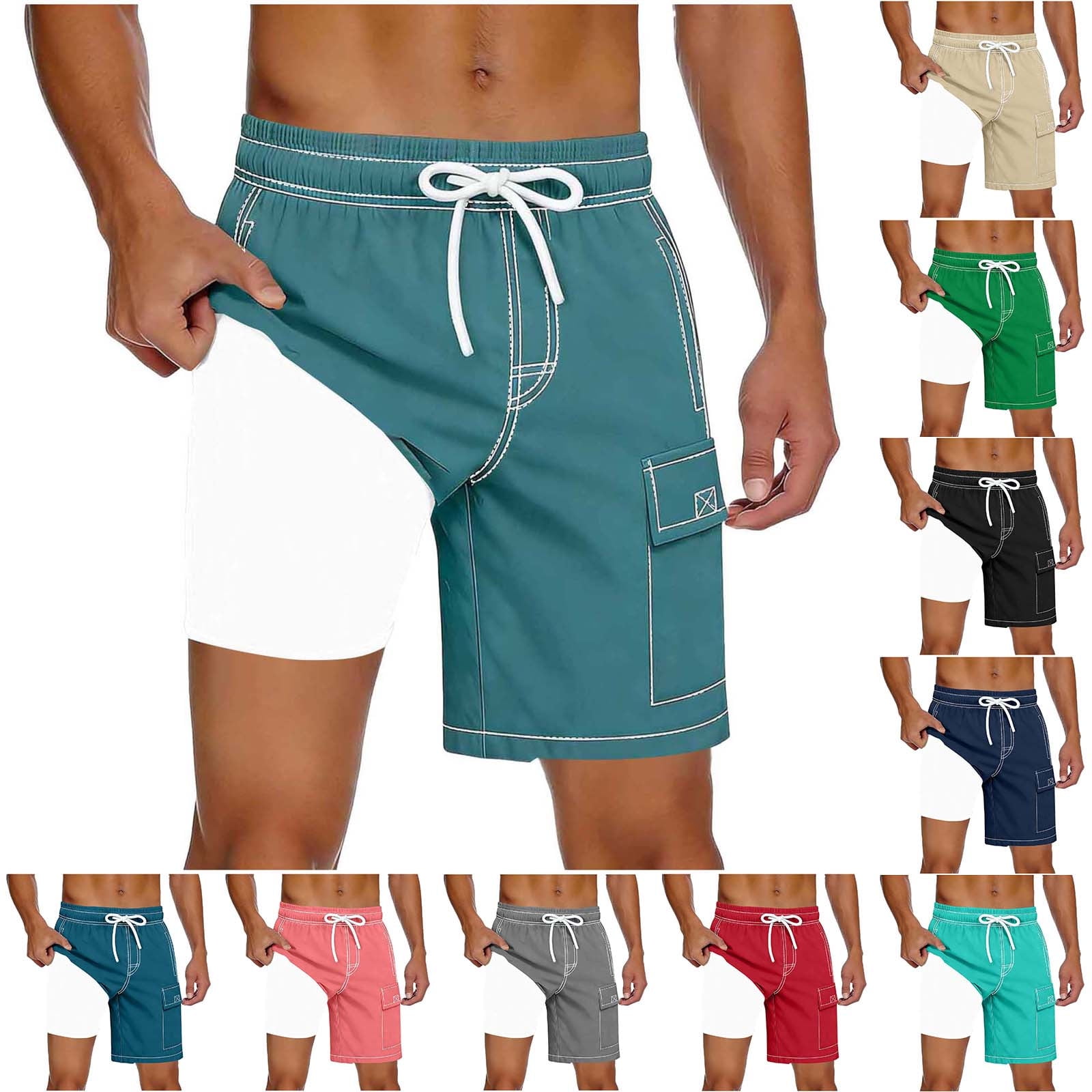 BiZtdJrK Mens Swim Trunks with Compression Liner Drawstring Elastic ...