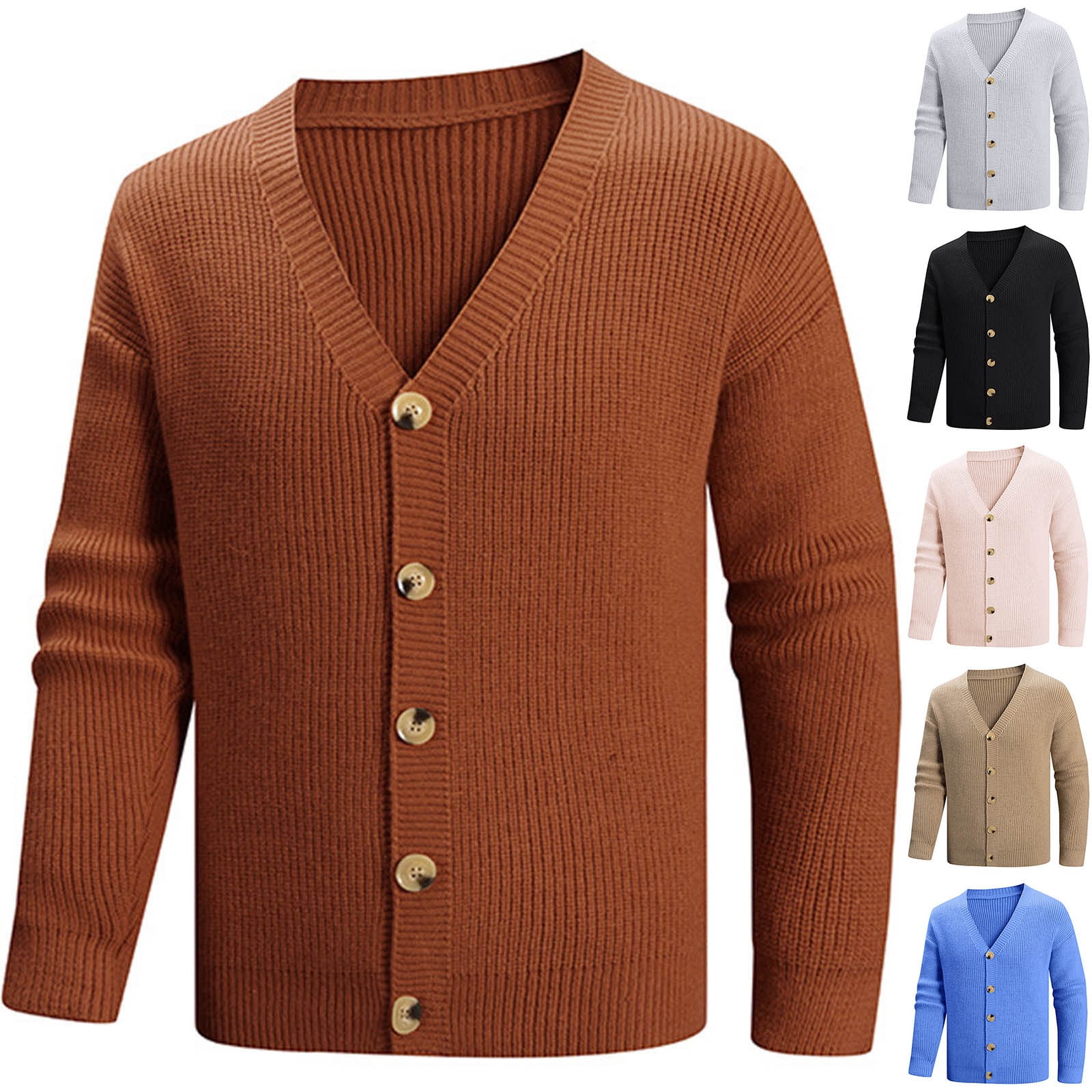 BiZtdJrK Mens V Neck Cardigan Sweaters Knit Textured Sweater Lightweight Button Down Cardigans ...