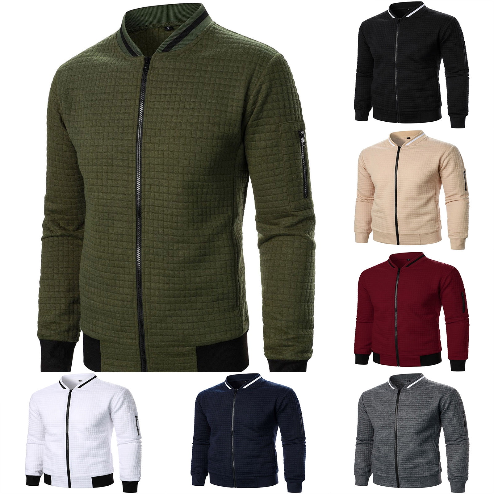 BiZtdJrK Mens Waffle Sweatshirts Jacket Stand Collar Long Sleeve Zip Up ...