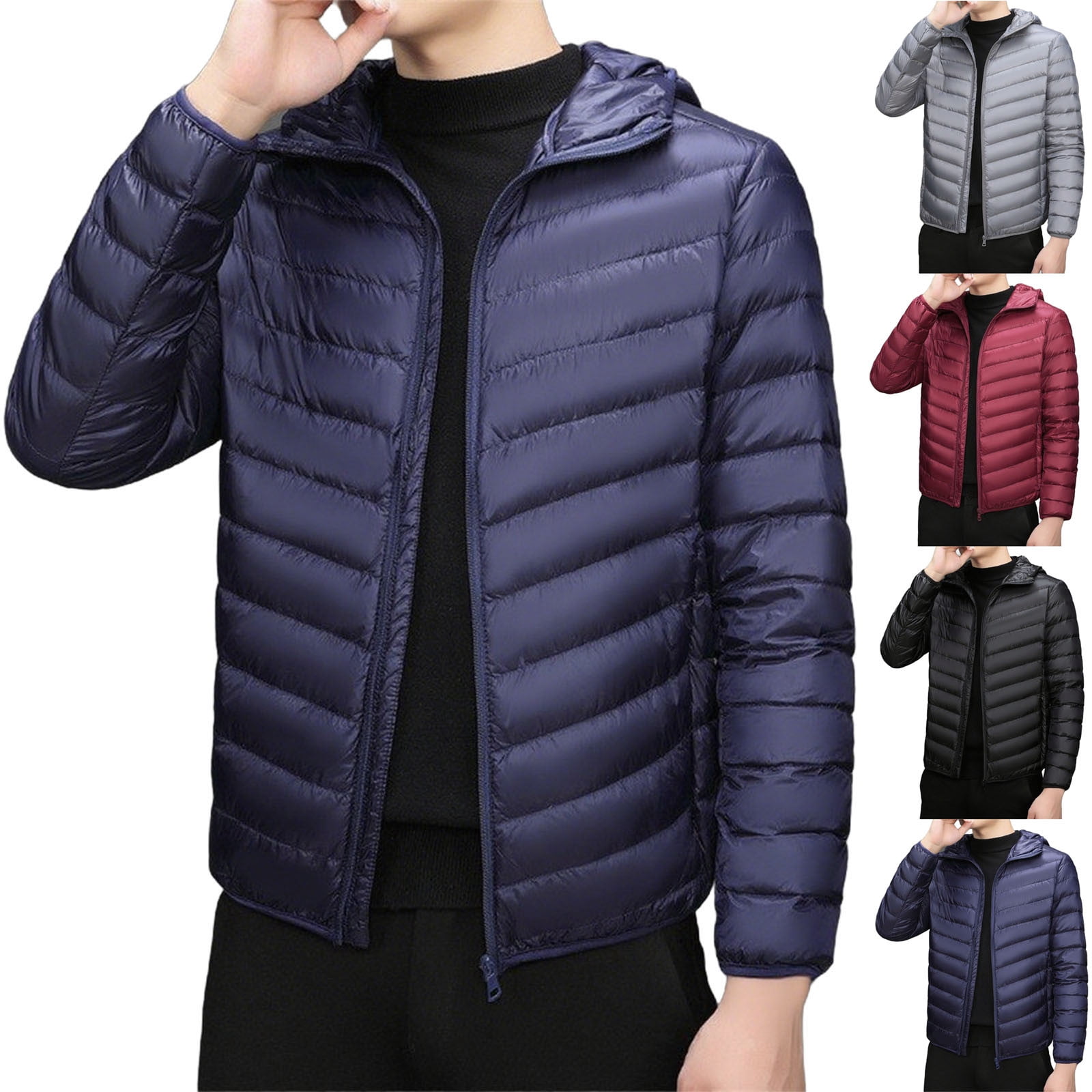 BiZtdJrK Mens Winter Jacket Lightweight Zip Up Quilted Coats Casual ...
