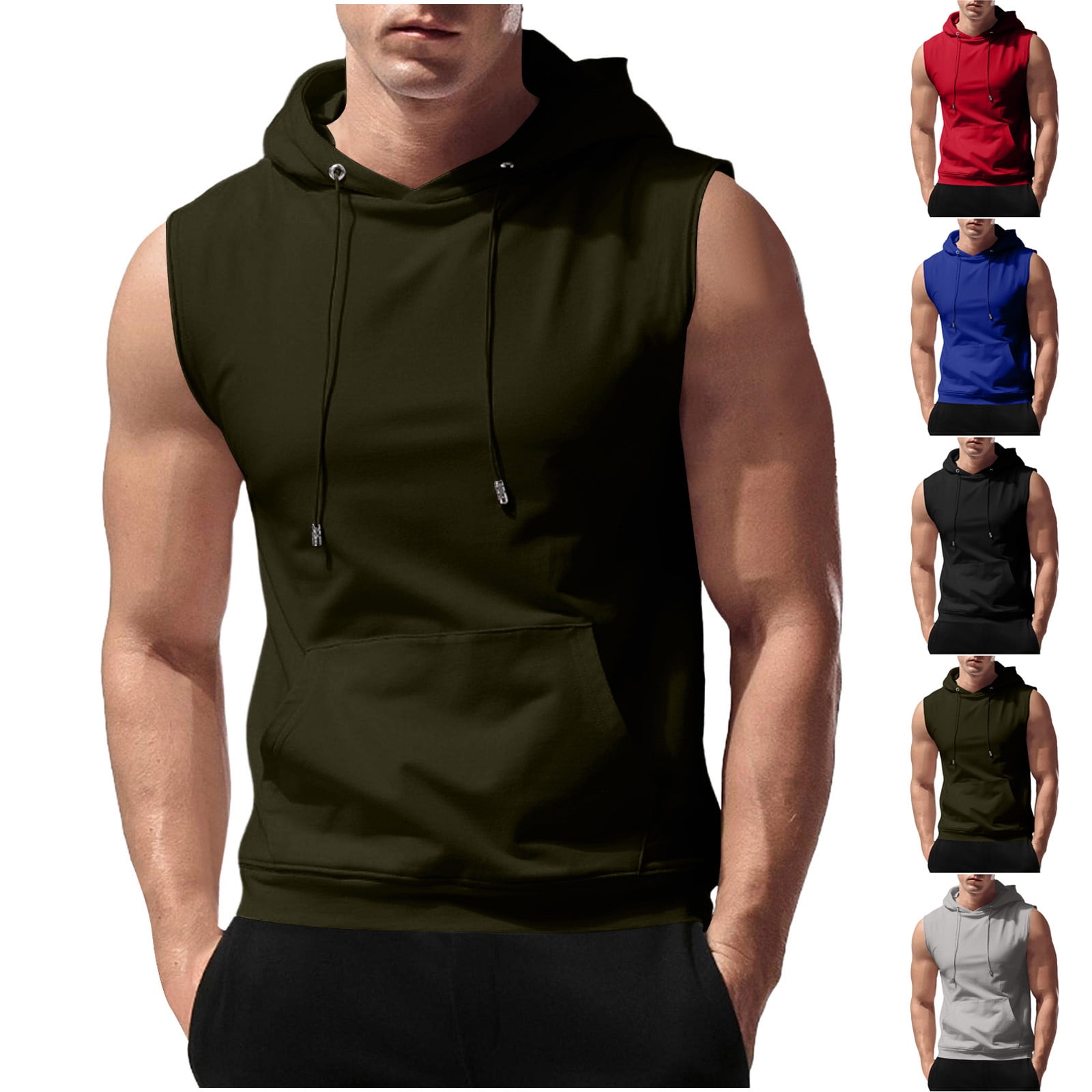 BiZtdJrK Mens Workout Hooded Tank Tops Sleeveless Gym Training Sports Hoodies Bodybuilding Cut ...