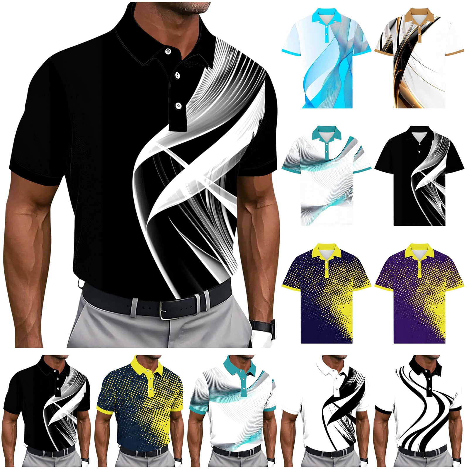 BiZtdJrK Mens Workout Polos Shirts Casual Collared Graphic Tees Tops ...