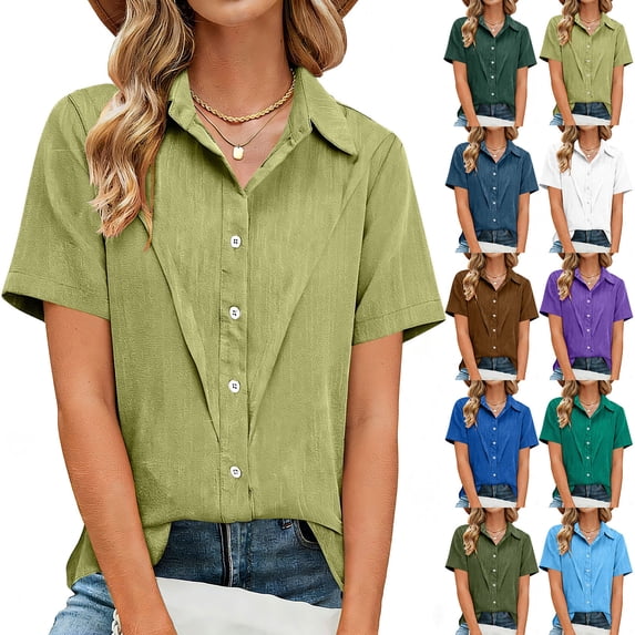 BiZtdJrK Mint Green Women Casual Linen Shirt Plus Size Pleated Back ...