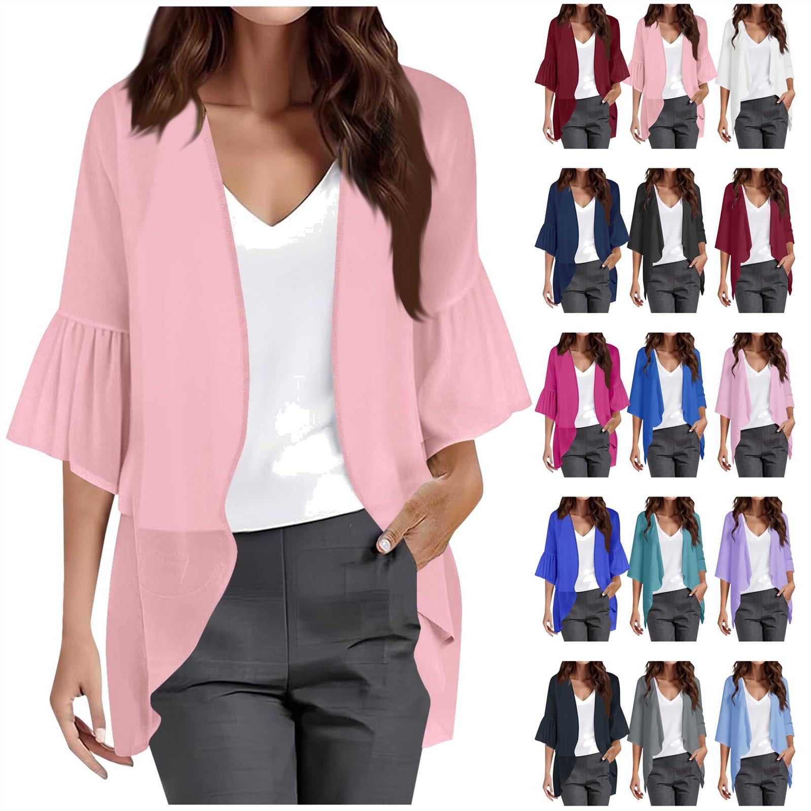 BiZtdJrK Mother's Day Gifts! Womens Chiffon Kimono Cardigans Casual 3/4 ...