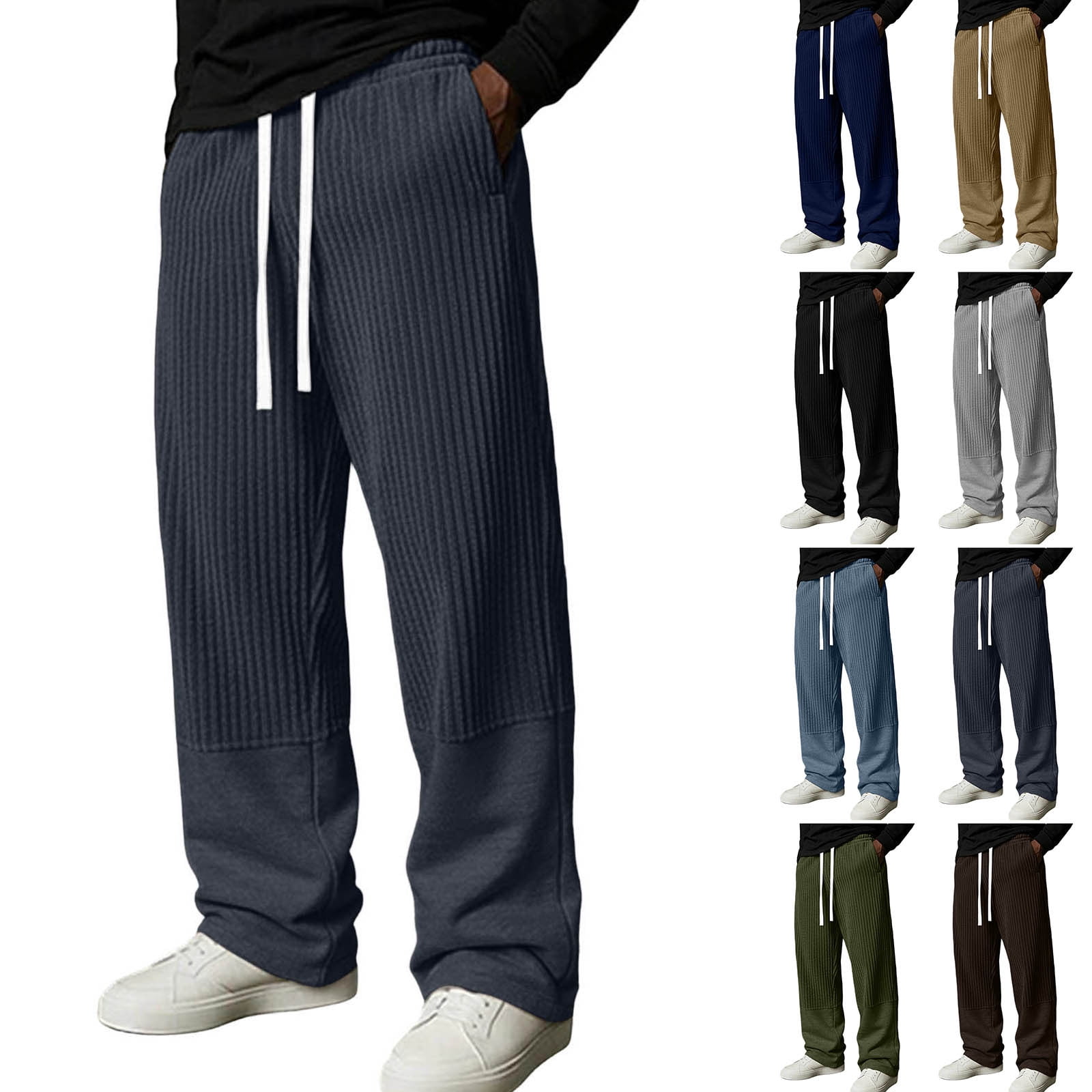 BiZtdJrK Navy Men's Corduroy Sweatpants Open Bottom Wide Leg Athletic ...