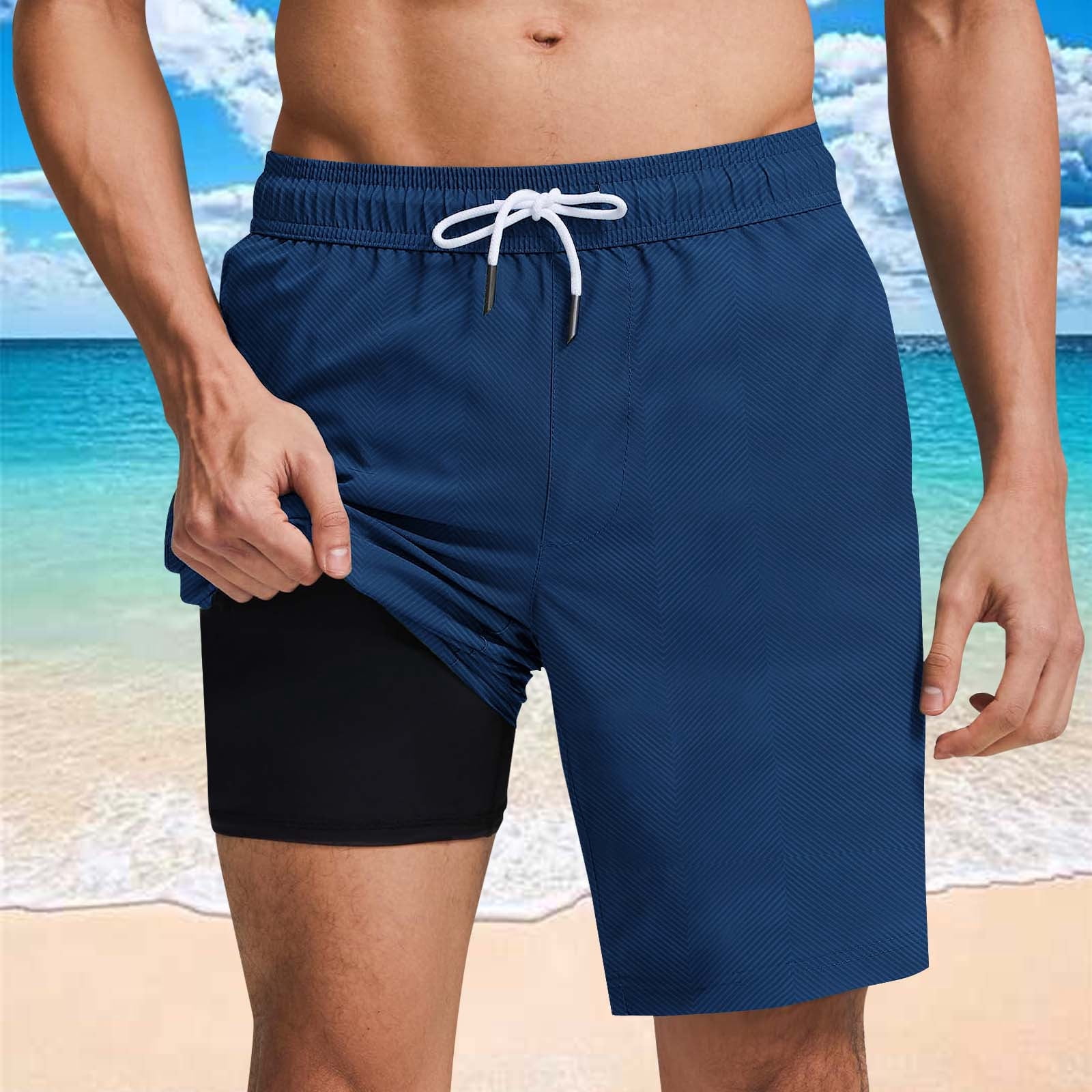 BiZtdJrK Navy Mens Swim Trunks Drawstring Elastic Waist Surfing Shorts ...