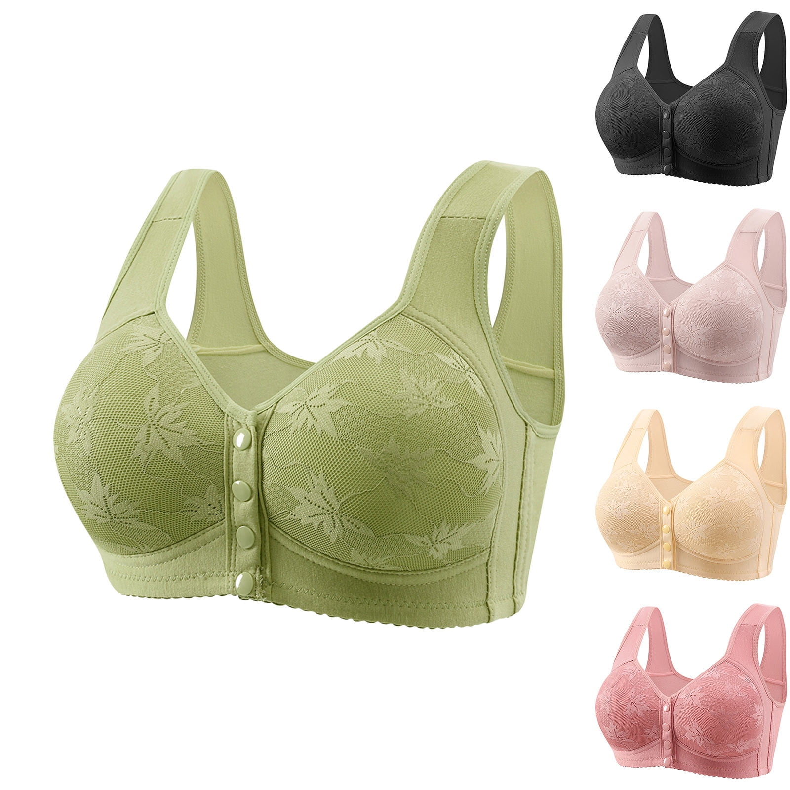 BiZtdJrK No Underwire Lace Bras for Women Sponge Cup Front Closure Bra ...