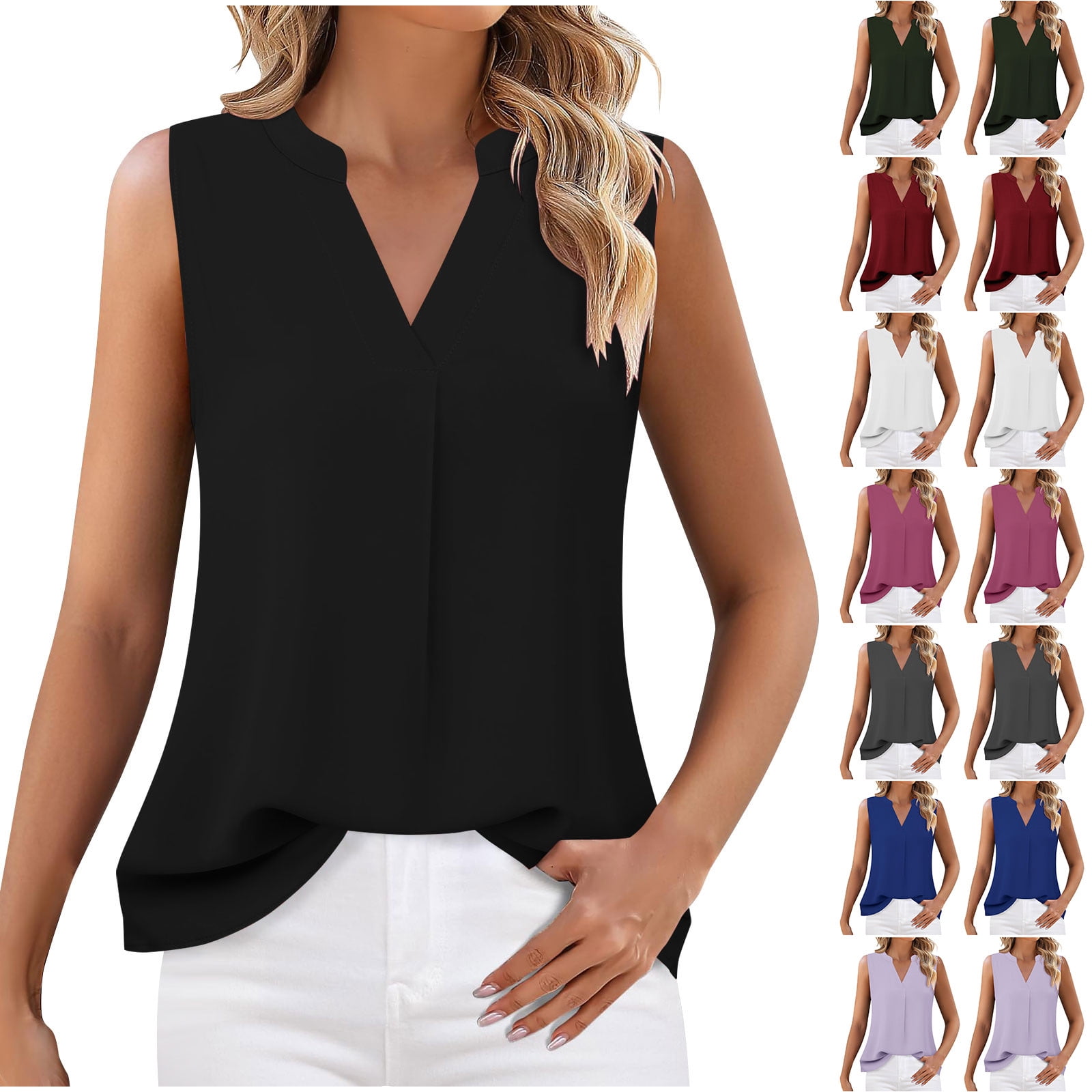 BiZtdJrK Office Work Tanks for Women Solid Color V Neck Basic Vest ...