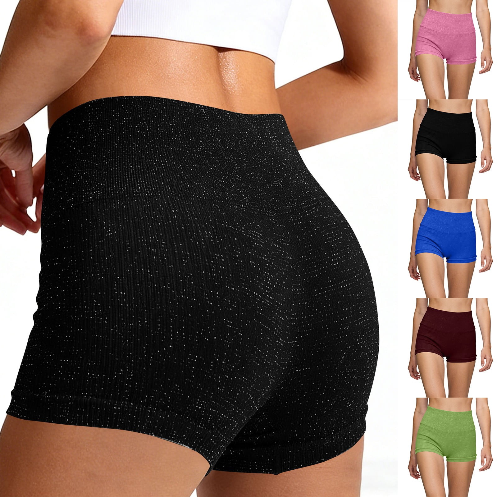 BiZtdJrK Orange Women's Fitness Shorts Sparkly High Waisted Ribbed Knit ...