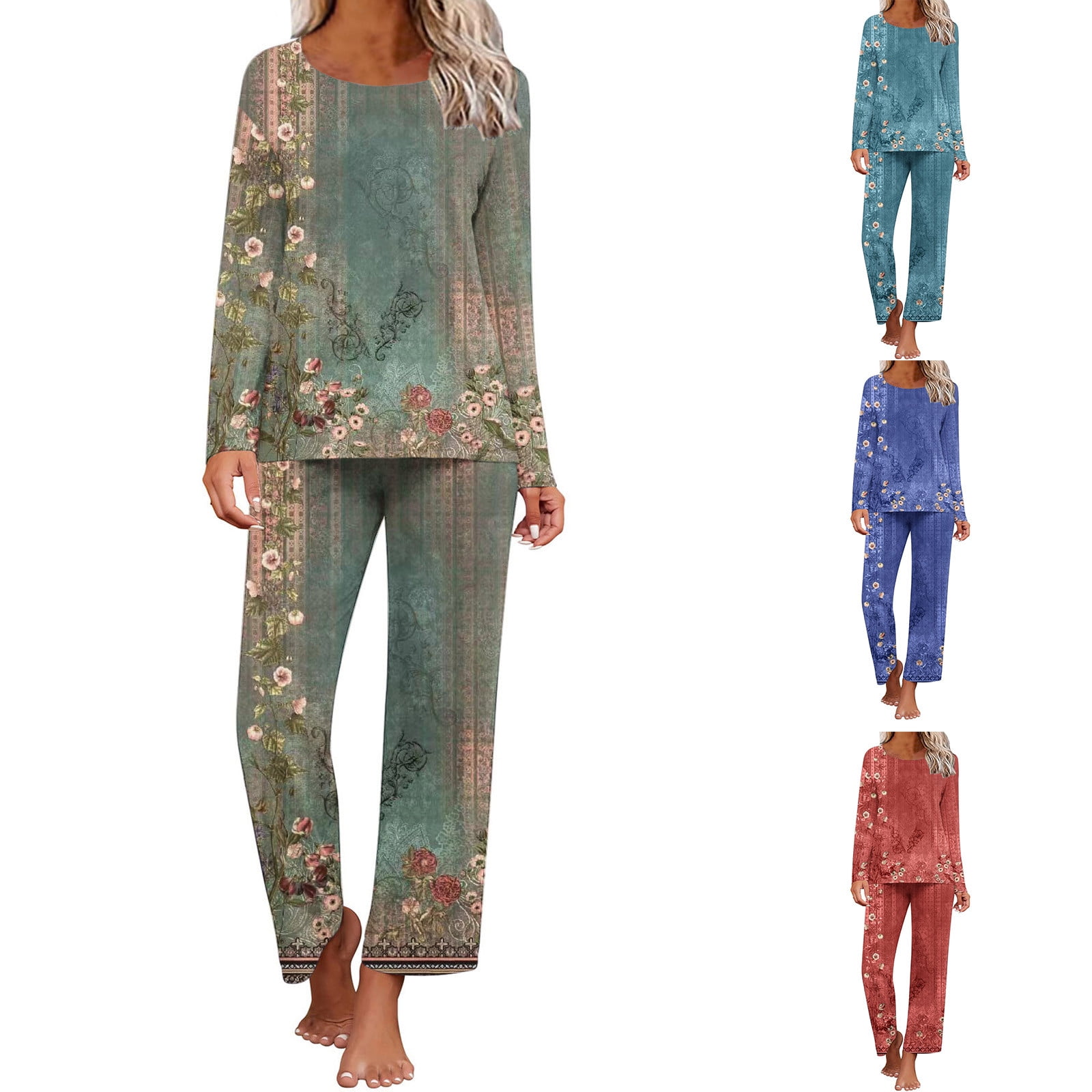 BiZtdJrK Pajamas for Women Set Fall Winter Long Sleeve Pullover Tops ...