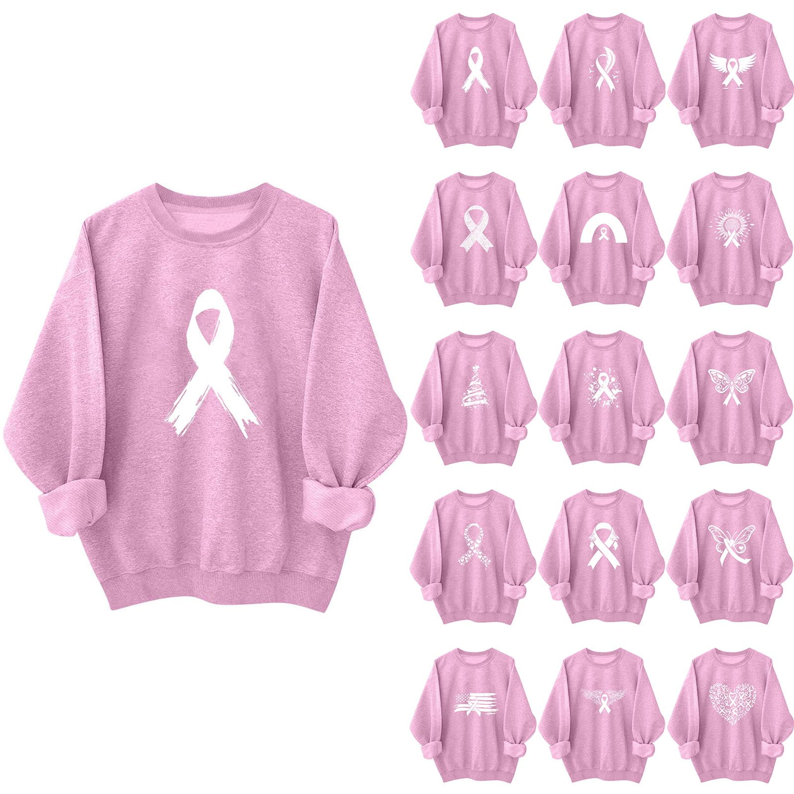 BiZtdJrK Pink Breast Cancer Sweatshirts for Women Ribbow Print Long ...