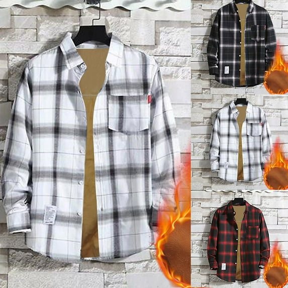 BiZtdJrK Plaid Shirt Jacket Men Sherpa Fleece Lined Long Sleeve Button ...