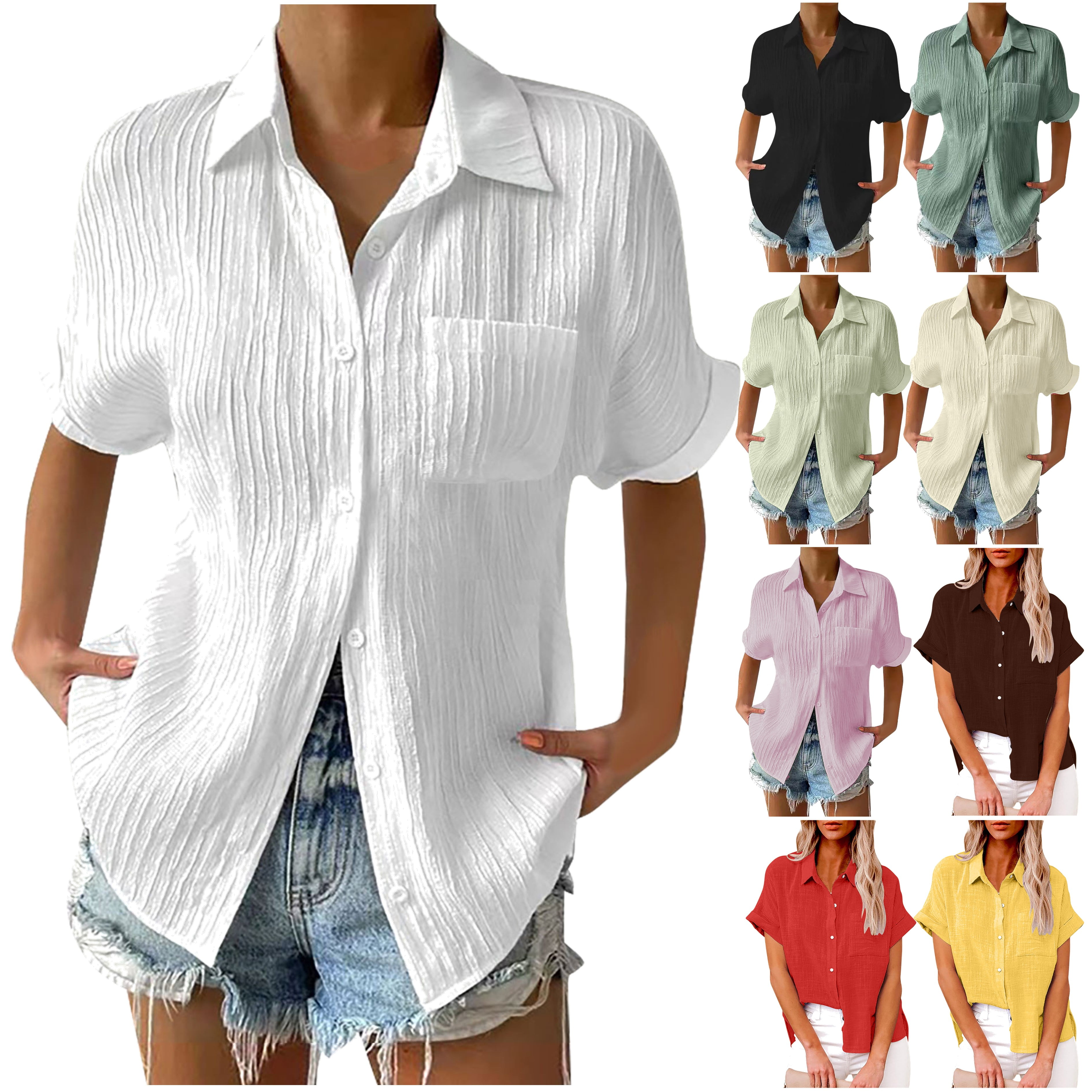 BiZtdJrK Plus Size Solid Button Down Shirts for Women Casual Loose Tunic Blouse Soft Textured ...