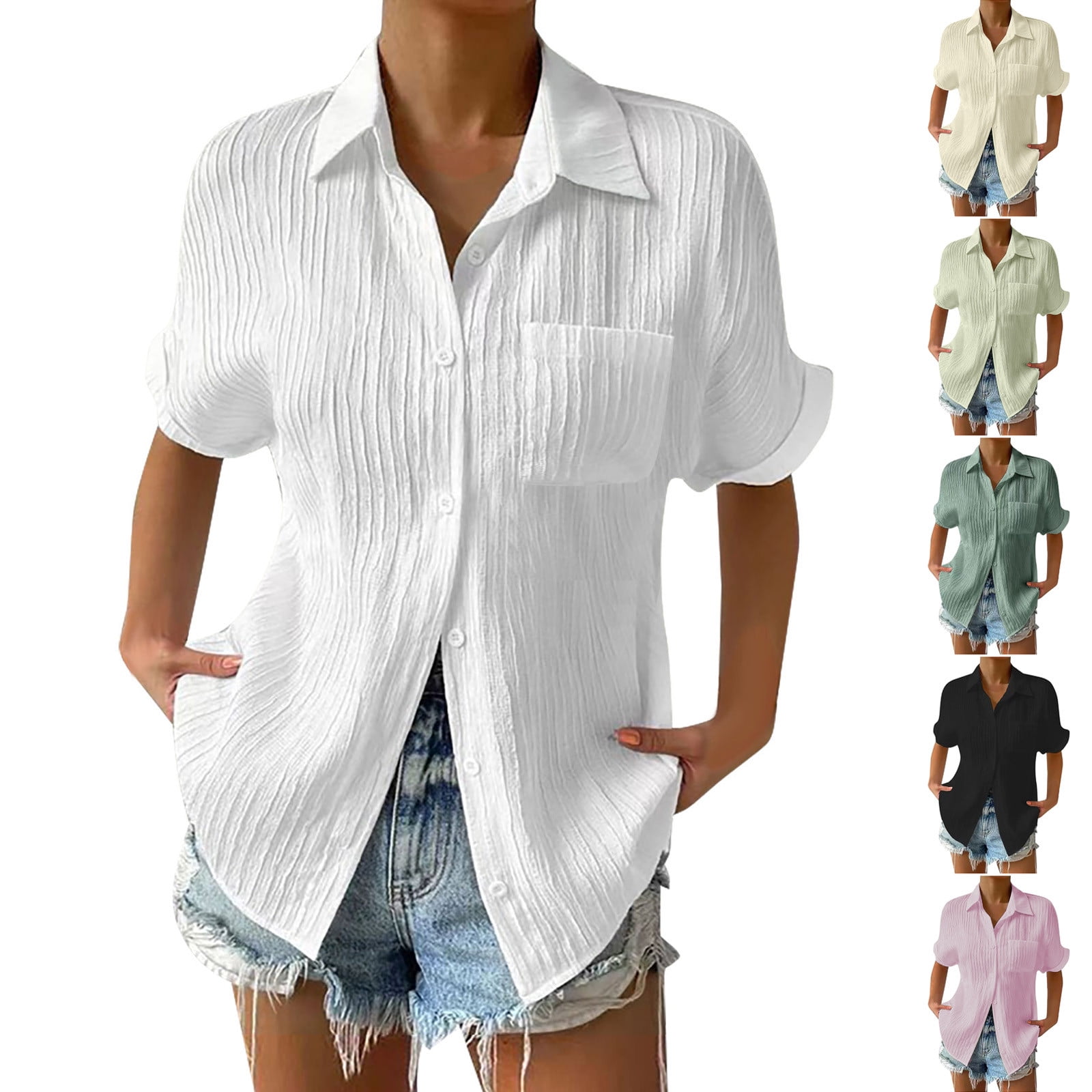 BiZtdJrK Plus Size Solid Button Down Shirts for Women Casual Loose Tunic Blouse Soft Textured ...