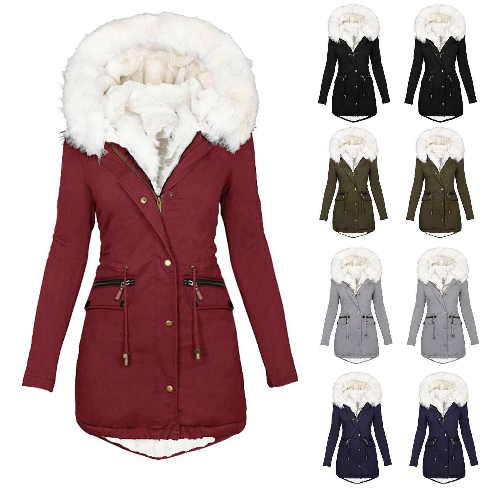 BiZtdJrK Plus Size Winter Warm Coats for Women Hooded Fleece Lined ...