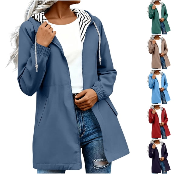 BiZtdJrK Plus Size Womens Rain Jacket with Hood Striped Lined ...