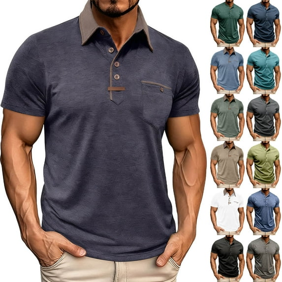BiZtdJrK Polos Shirts for Men Basic Short Sleeve Shirt Solid Color ...