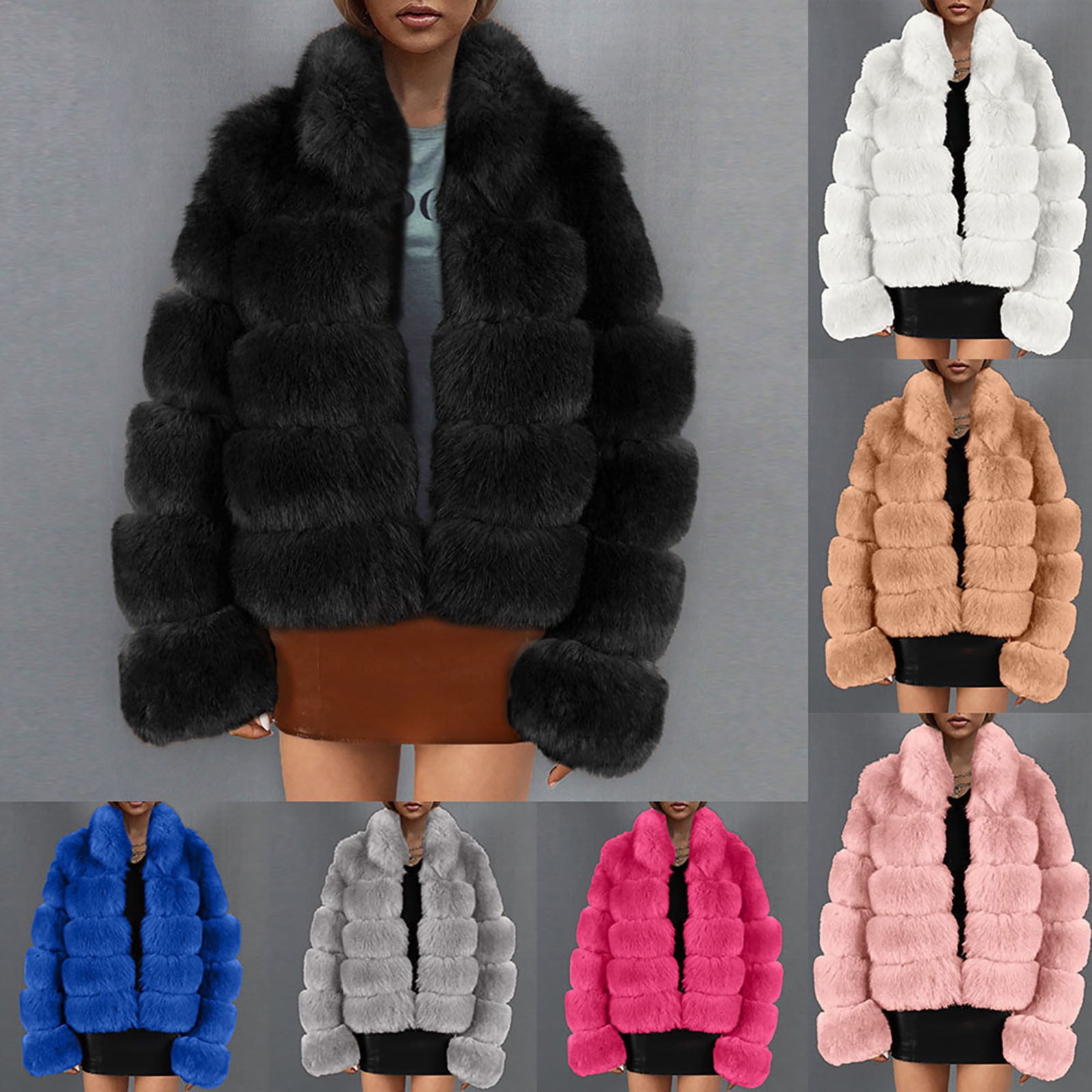 BiZtdJrK Prime Day Sales Today Cropped Faux Fur Jacket Women Plus Size ...