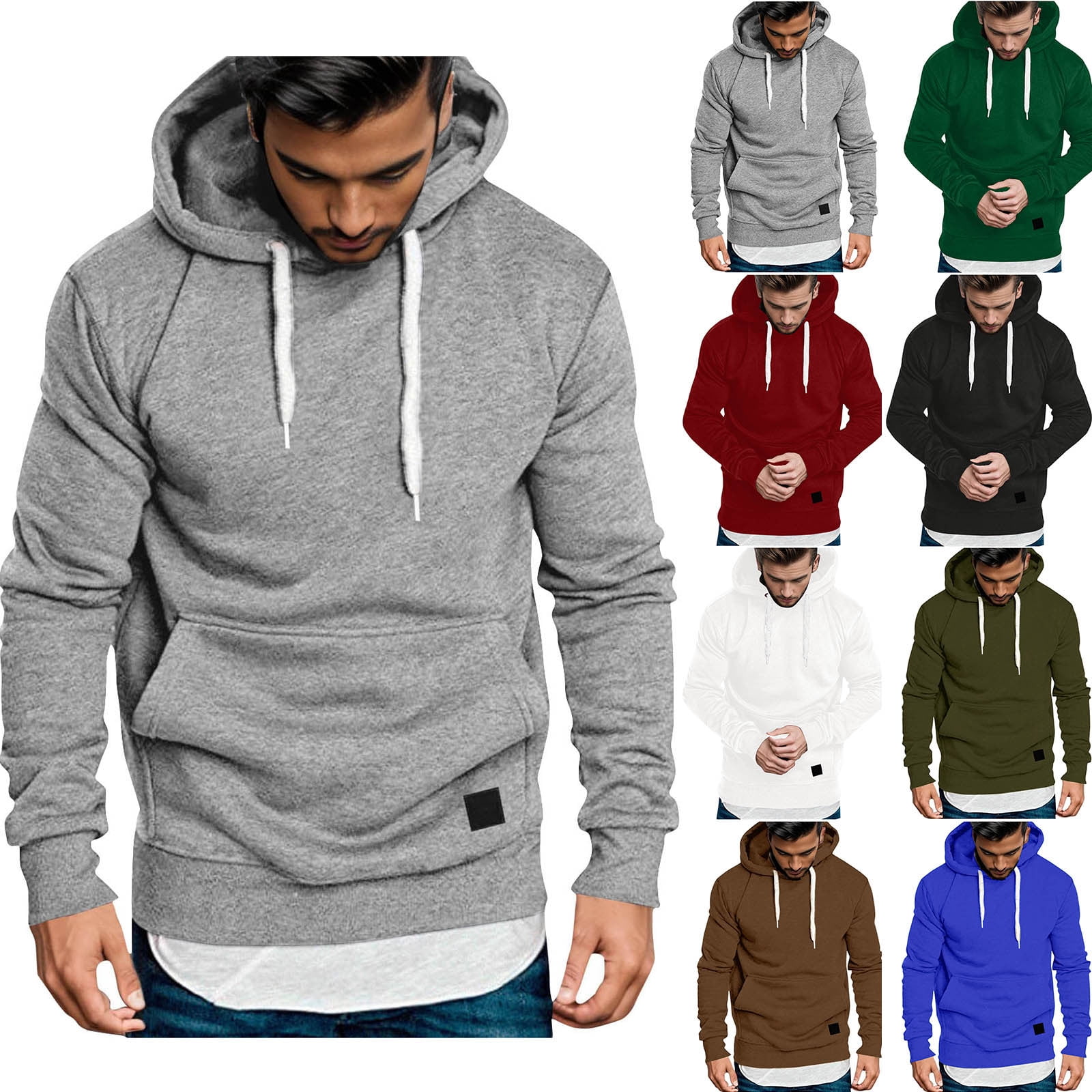BiZtdJrK Pullover Hoodies for Men Solid Long Sleeve Drawstring Hooded ...