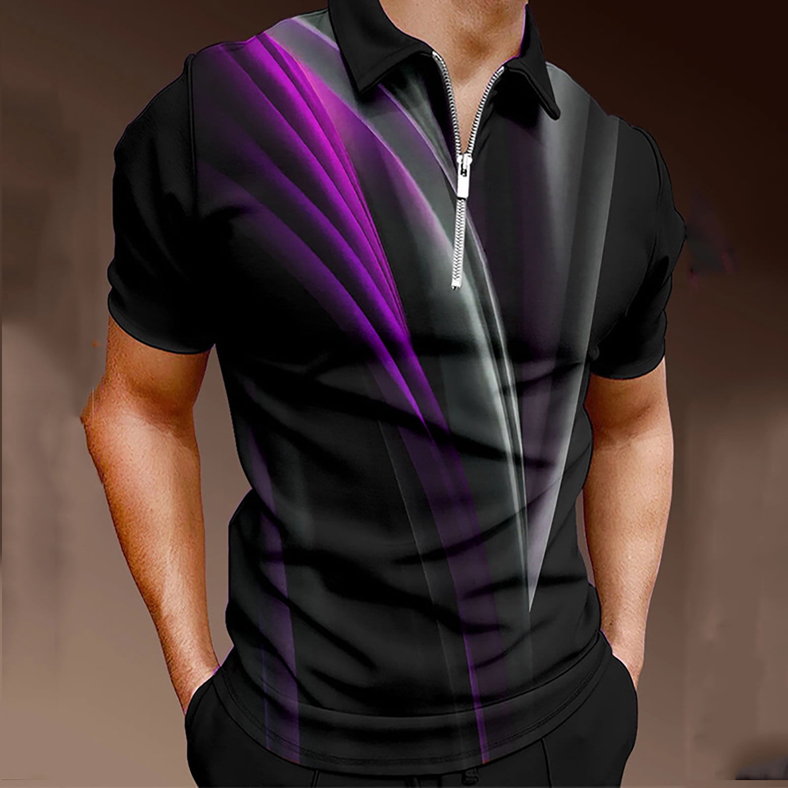 BiZtdJrK Quarter Zip Polo Shirts for Men Digital 3D Print Short Sleeve Collared T-shirt ...