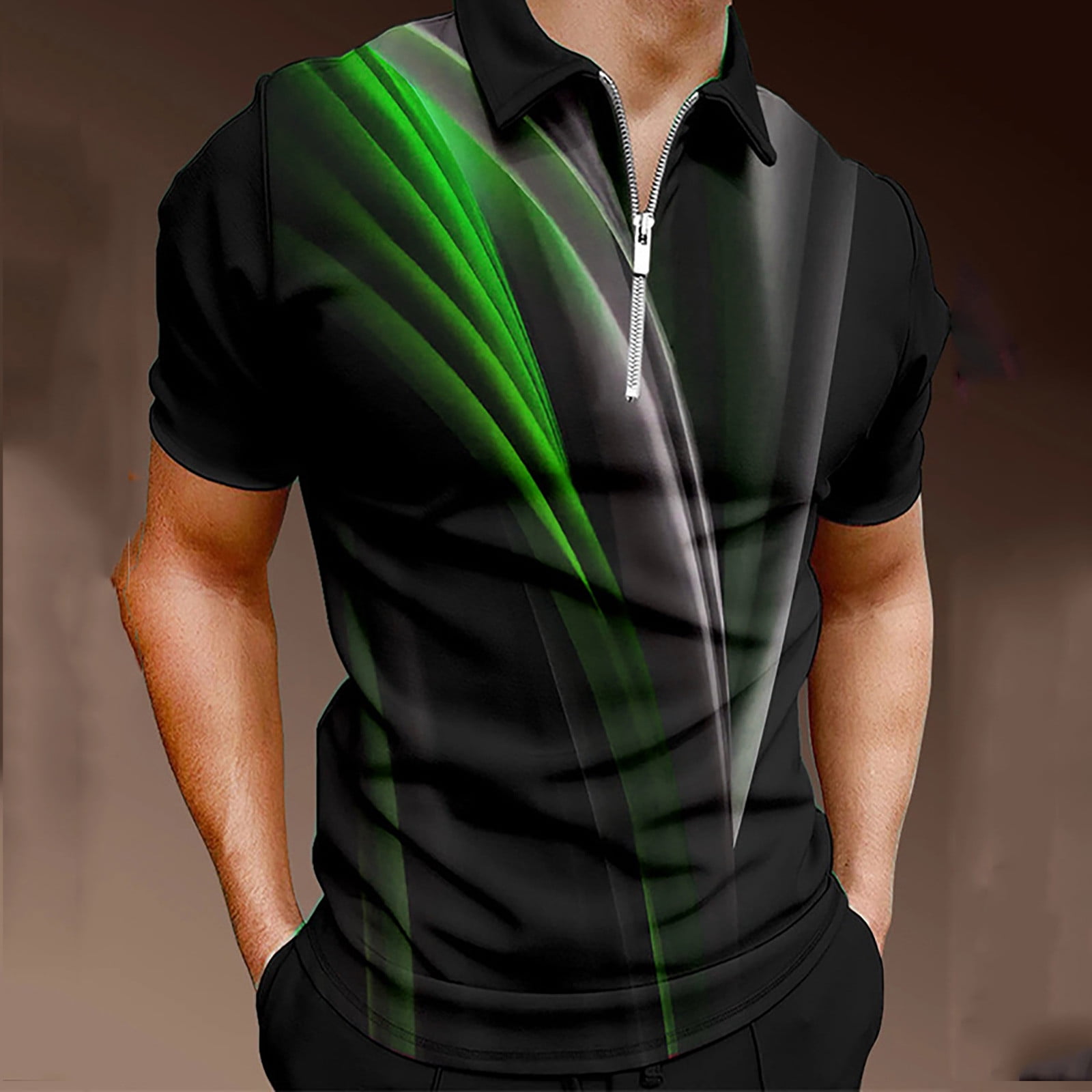 BiZtdJrK Quarter Zip Polo Shirts for Men Digital 3D Print Short Sleeve Collared T-shirt ...